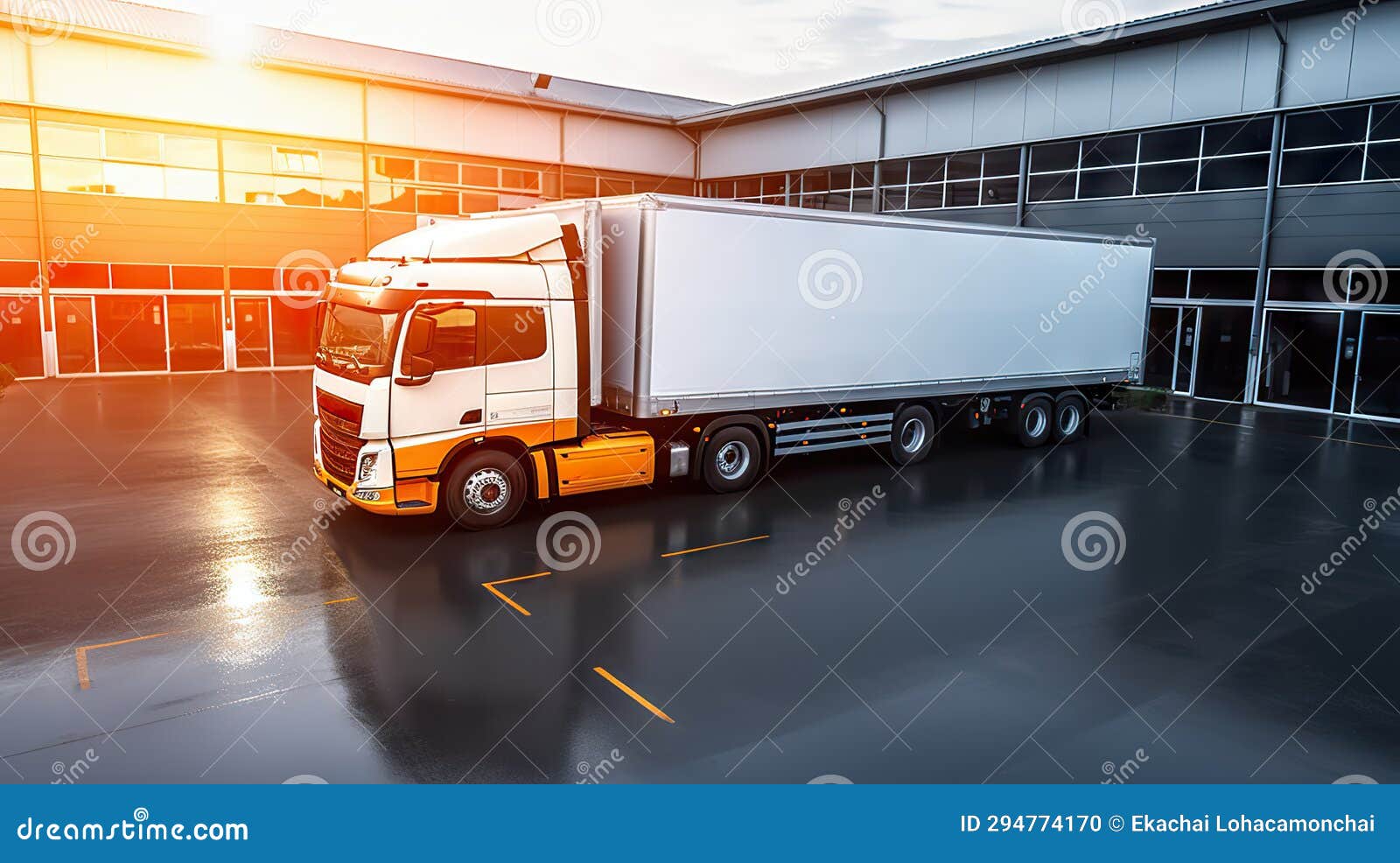 Efficient Logistics Trucks Loaded in a Modern Center, Showcasing the ...