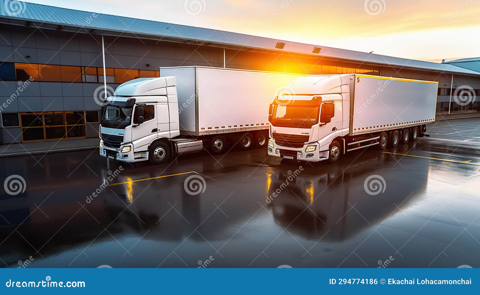 Efficient Logistics Trucks Loaded in a Modern Center, Showcasing the ...