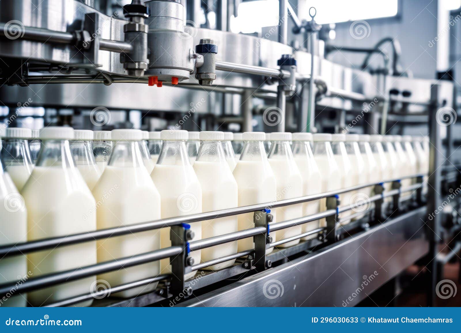 Efficient Milk Bottling Process In A Typical Factory Environment For ...
