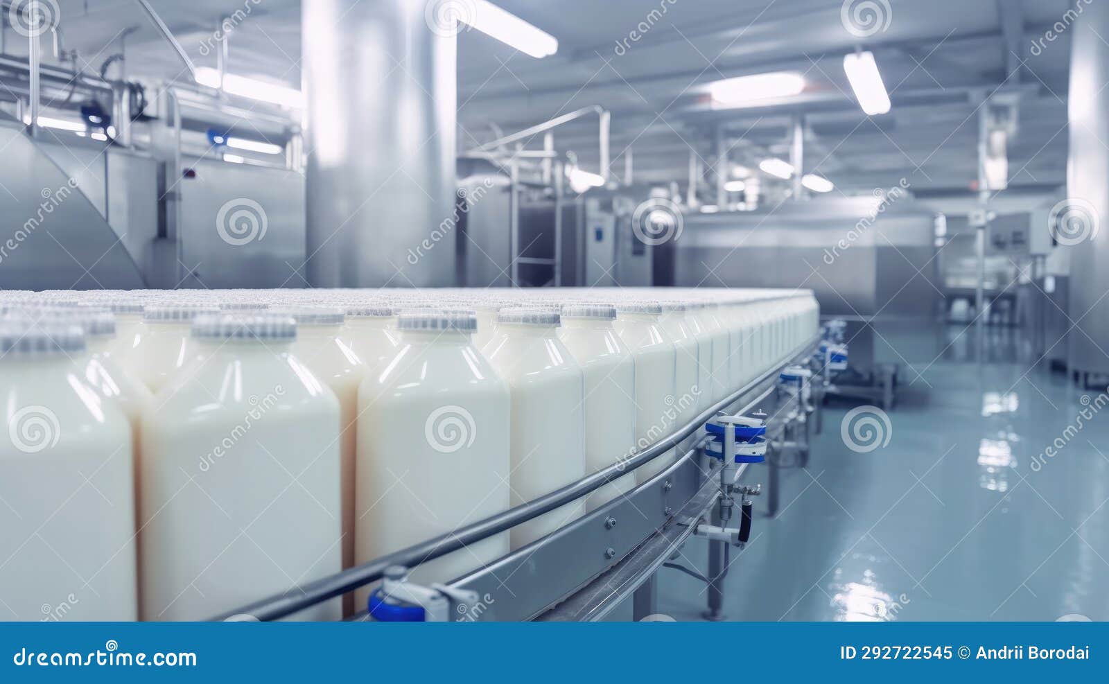 Efficient Milk Bottling Process In A Typical Factory Environment For ...