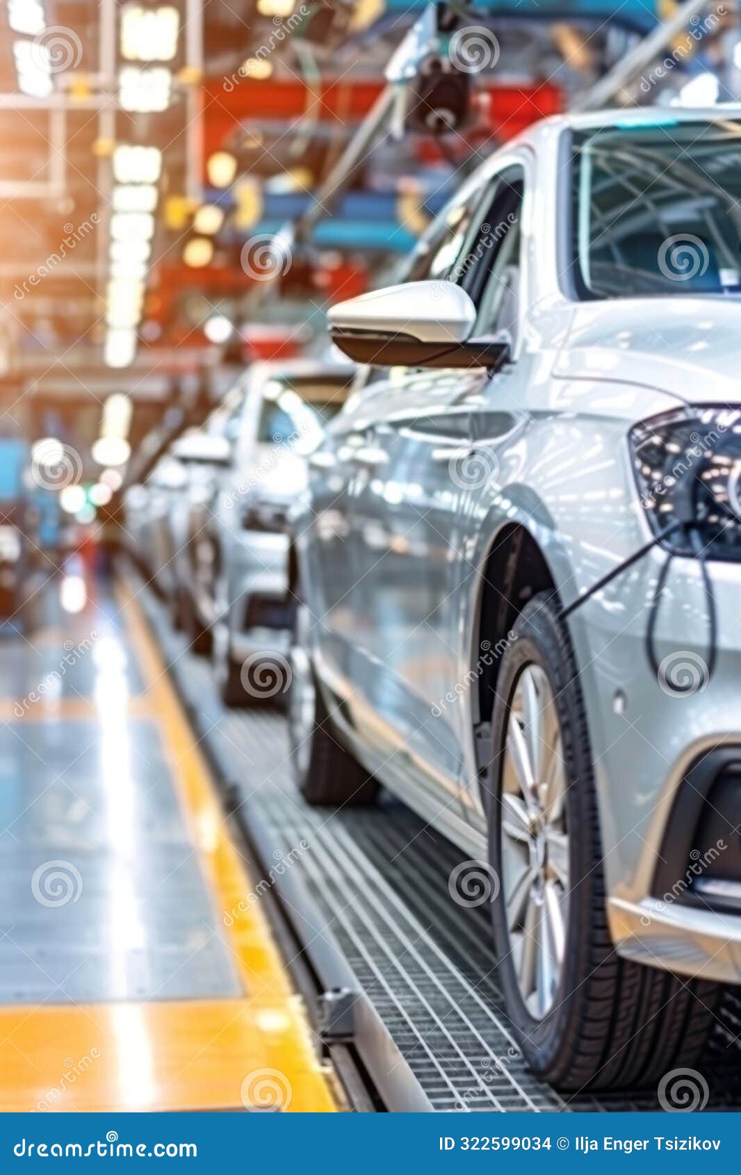 Efficient Modern Car Manufacturing Assembly Line in a Bustling Factory ...