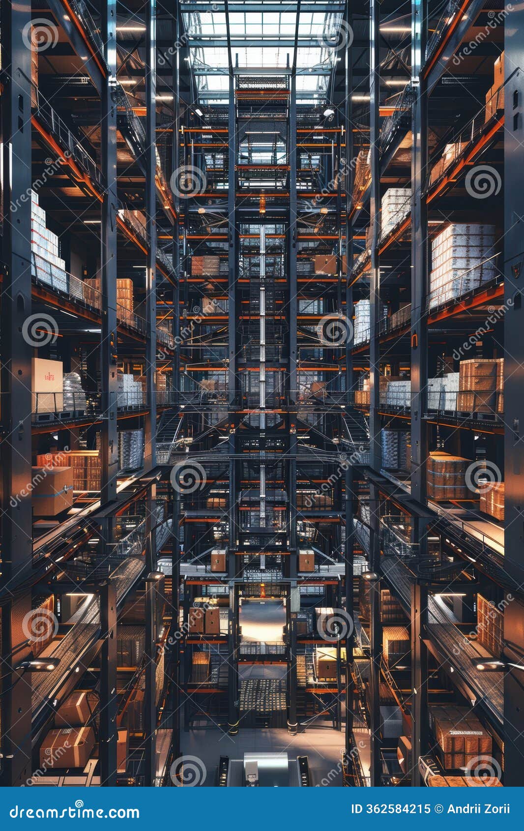 Efficient Multi-Level Warehouse: Intricate Shelving and Conveyor System ...