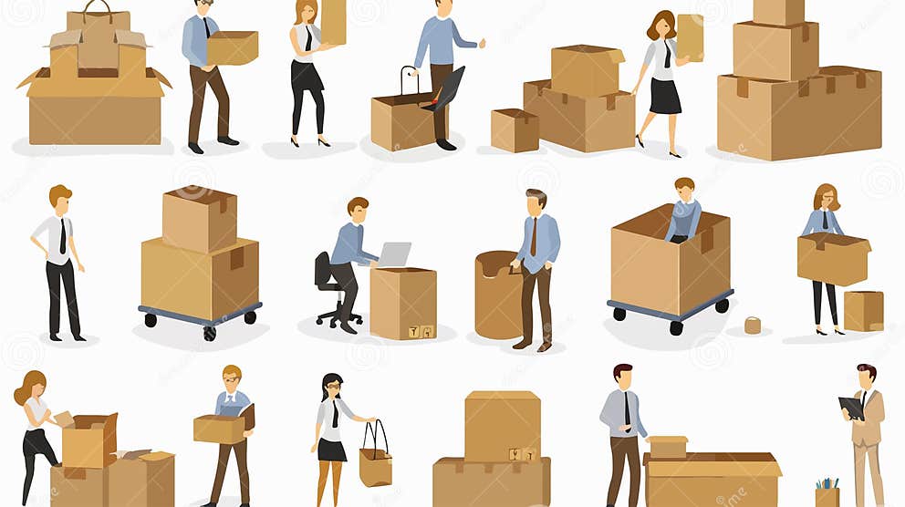 Efficient Office Relocation Concept with People Moving Boxes Stock ...