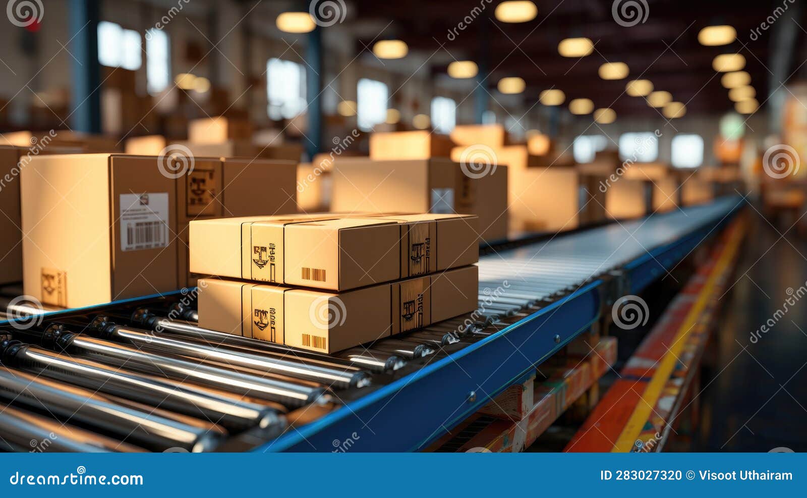 Efficient Operations in a Busy Warehouse Packages Conveyer Belt, Modern ...