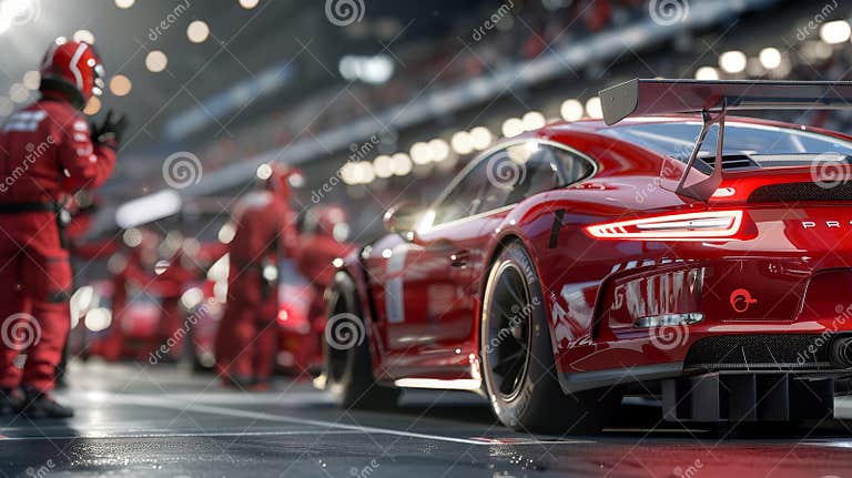 Efficient Pit Crew in Action during Car Race Pit Stop, Showcasing ...
