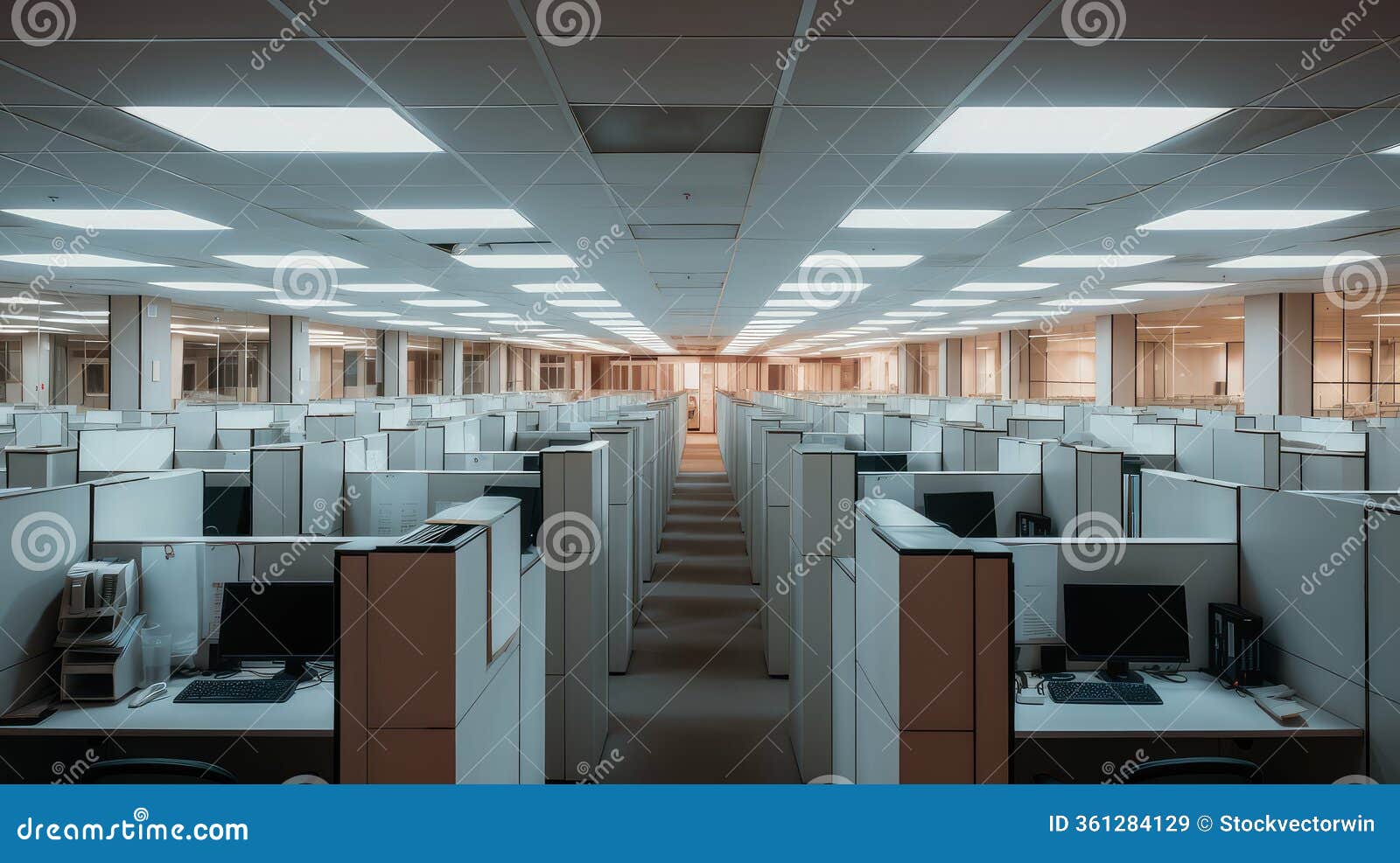 Office Cubicles With Computer Screens Work Office Background Stock ...