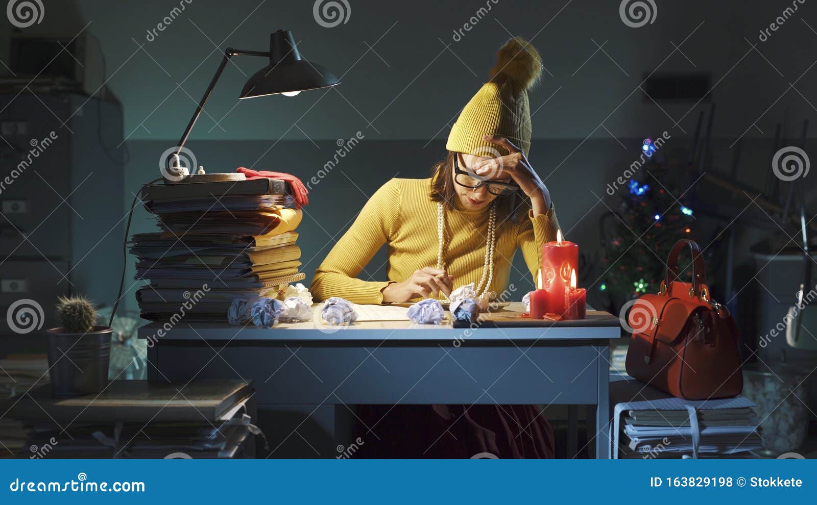 Efficient Secretary Working Overtime in the Office Stock Photo - Image ...