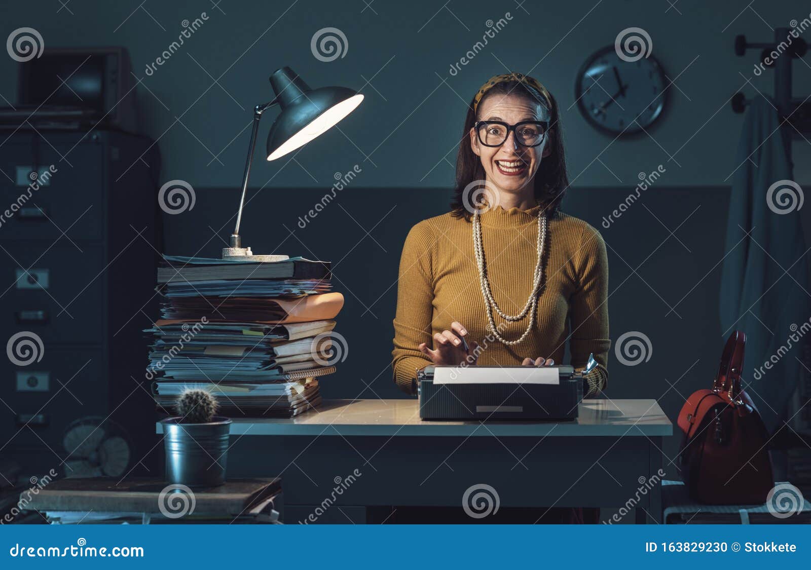 Efficient Secretary Working with a Typewriter Stock Photo - Image of ...