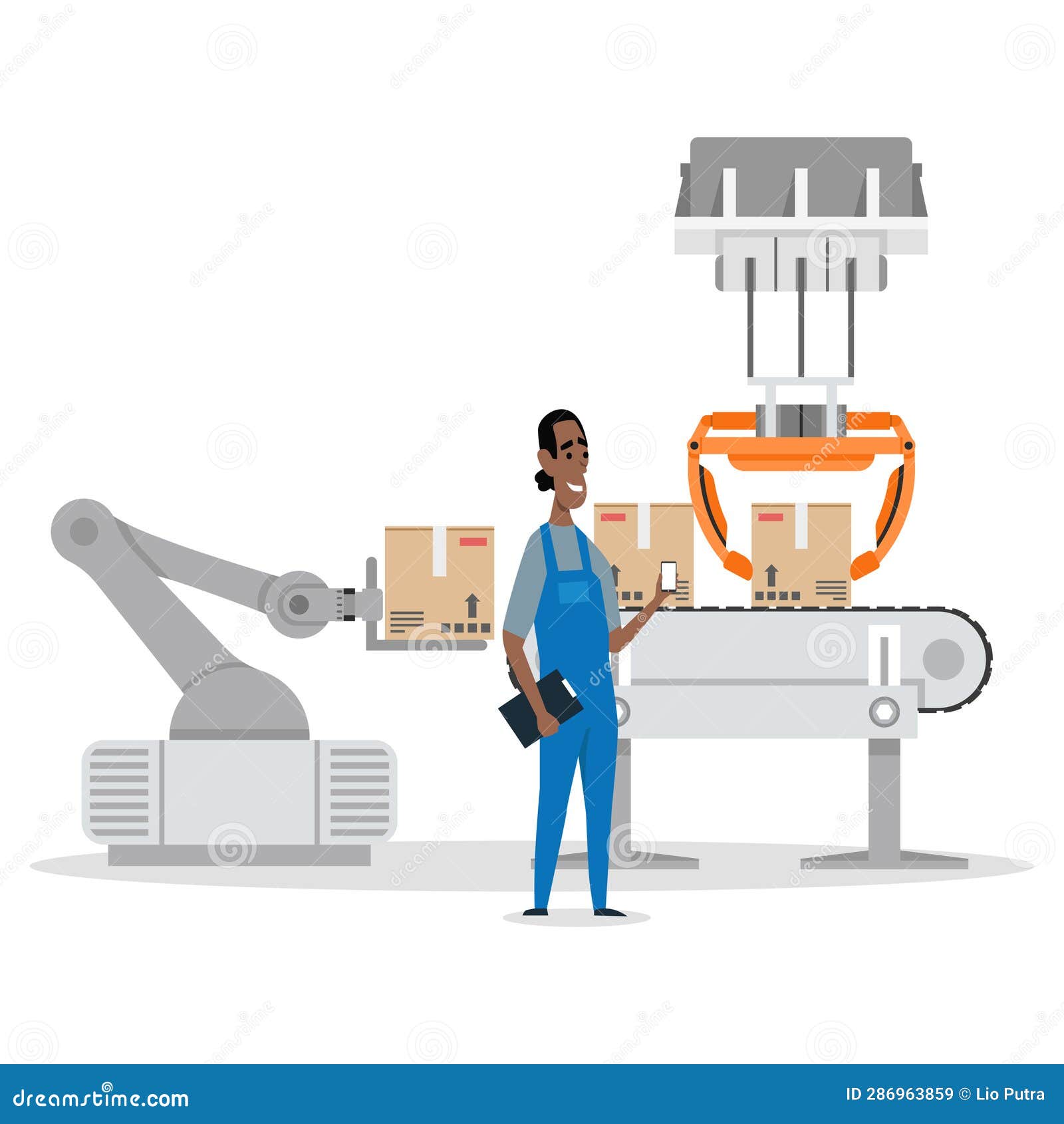 Efficient Smart Factory With Workers, Robots And Assembly Line ...