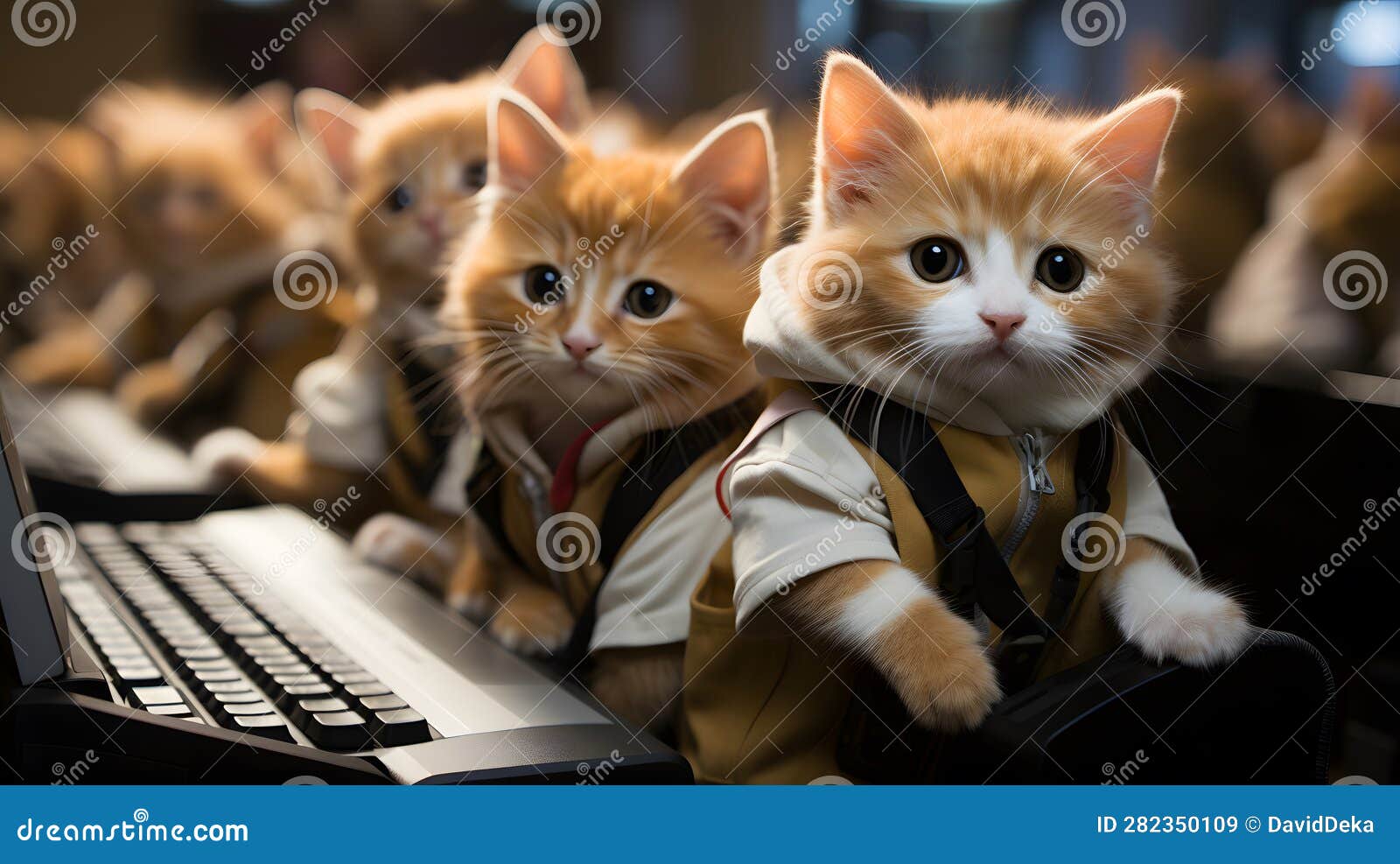 Efficient Teamwork: Five Cats Excelling in a Productive Office ...