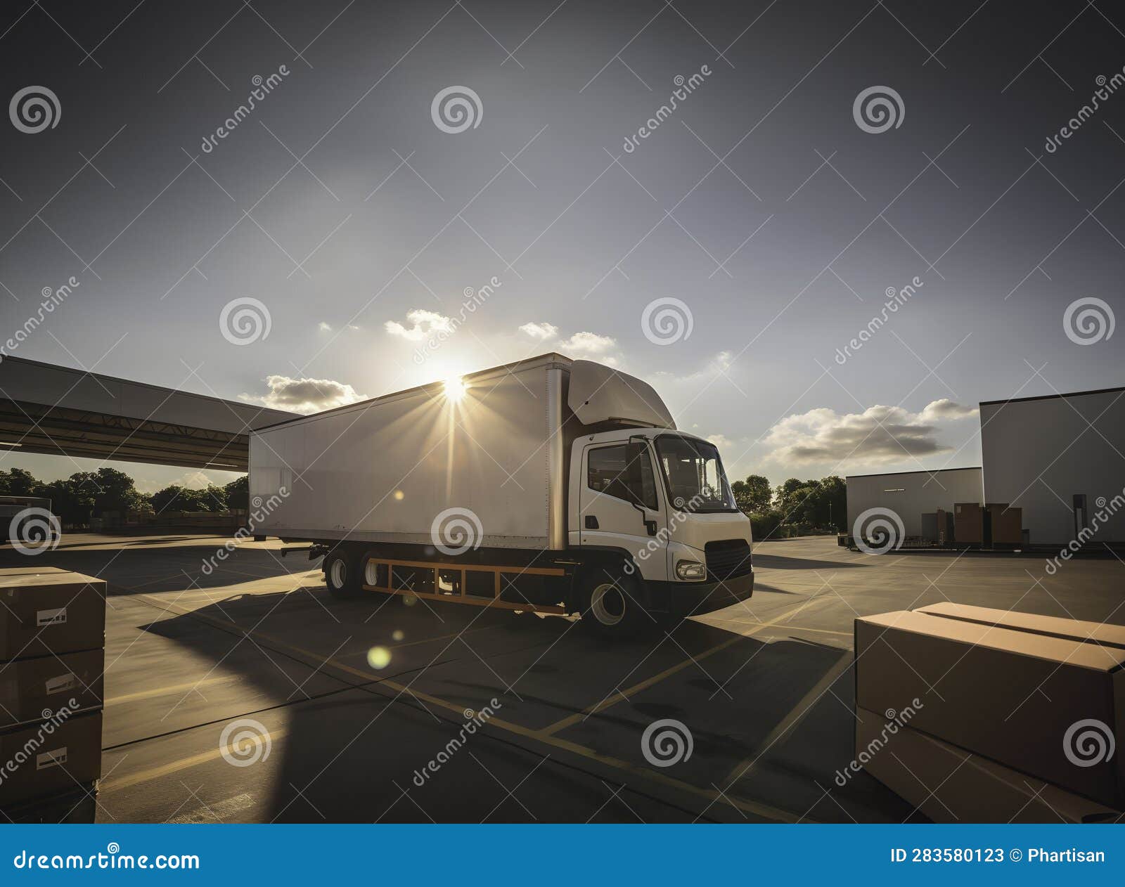 White Truck at a Loading Facility Stock Illustration - Illustration of ...