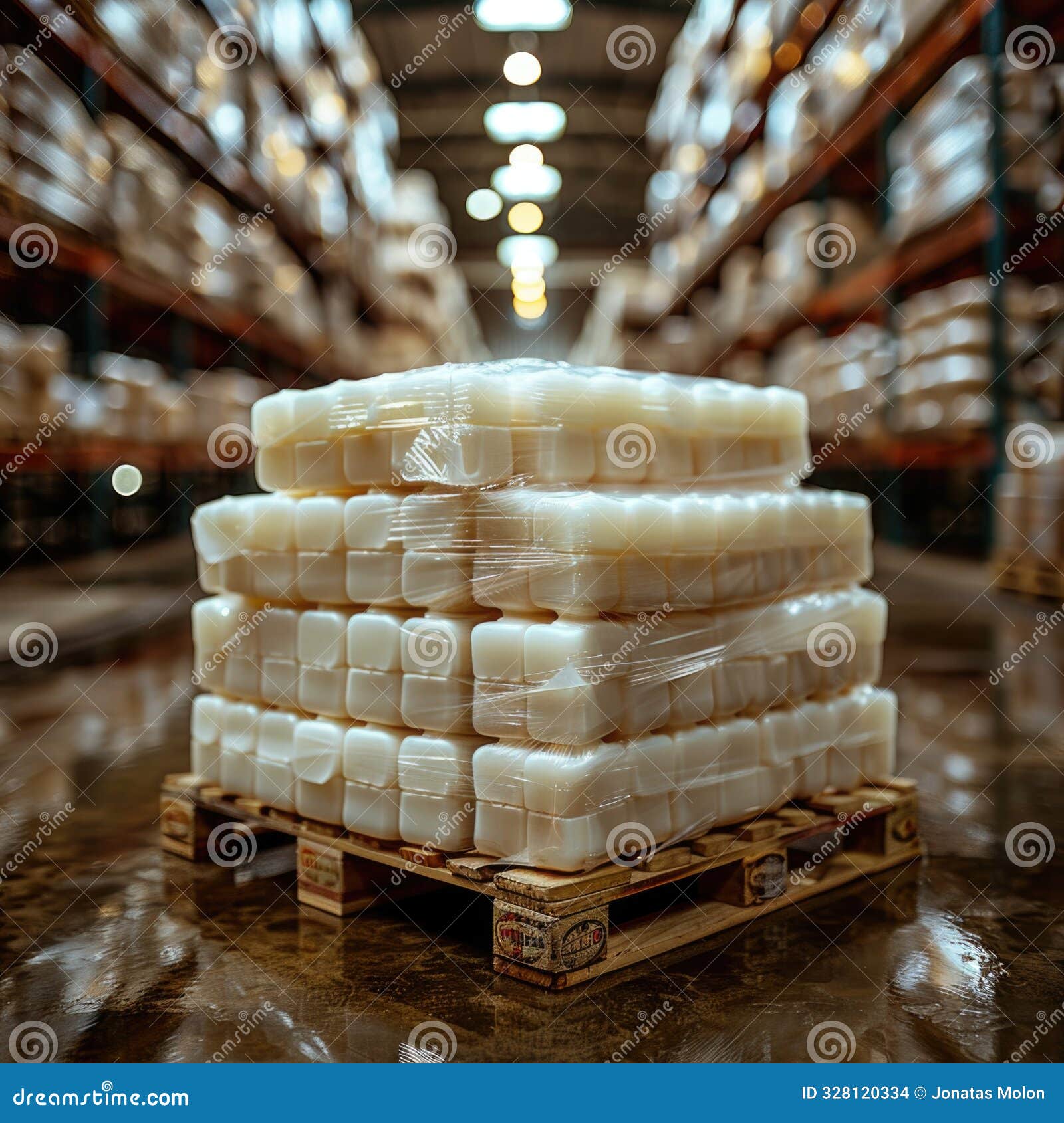 Efficient Warehouse Logistics: Stacked Products on Pallet in Well-Lit ...
