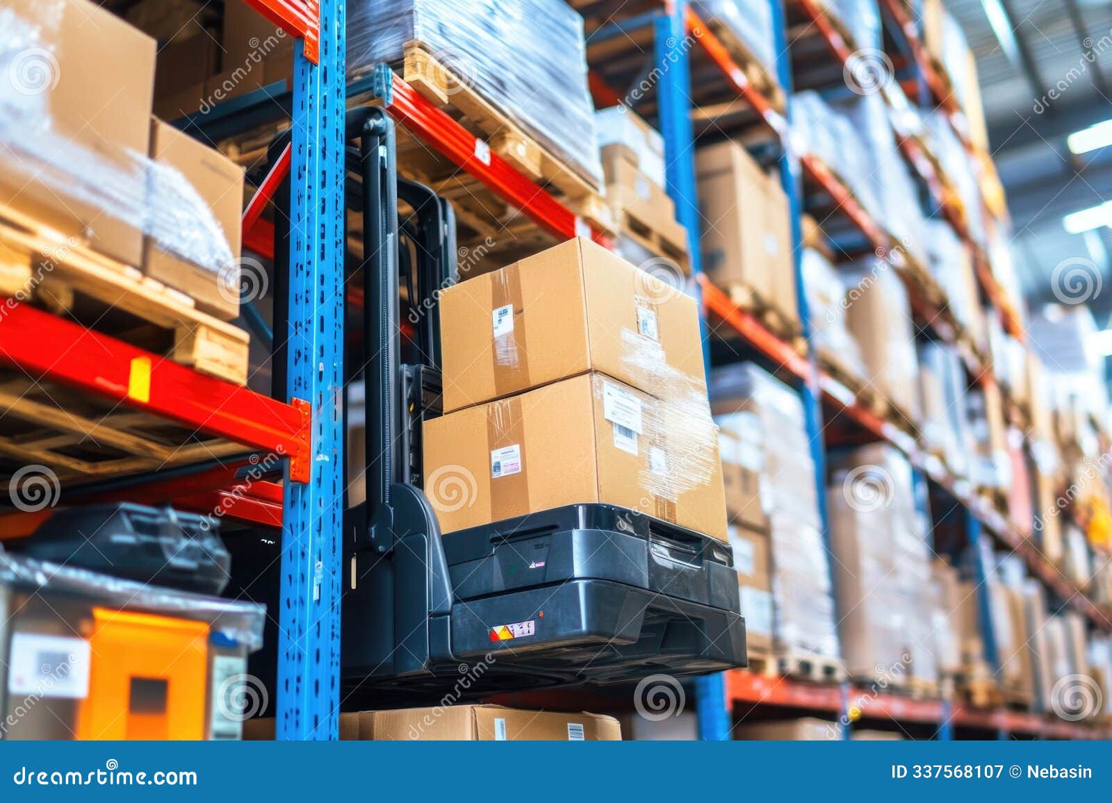 Efficient Warehouse Management: Stacks Of Boxes On Shelves With ...