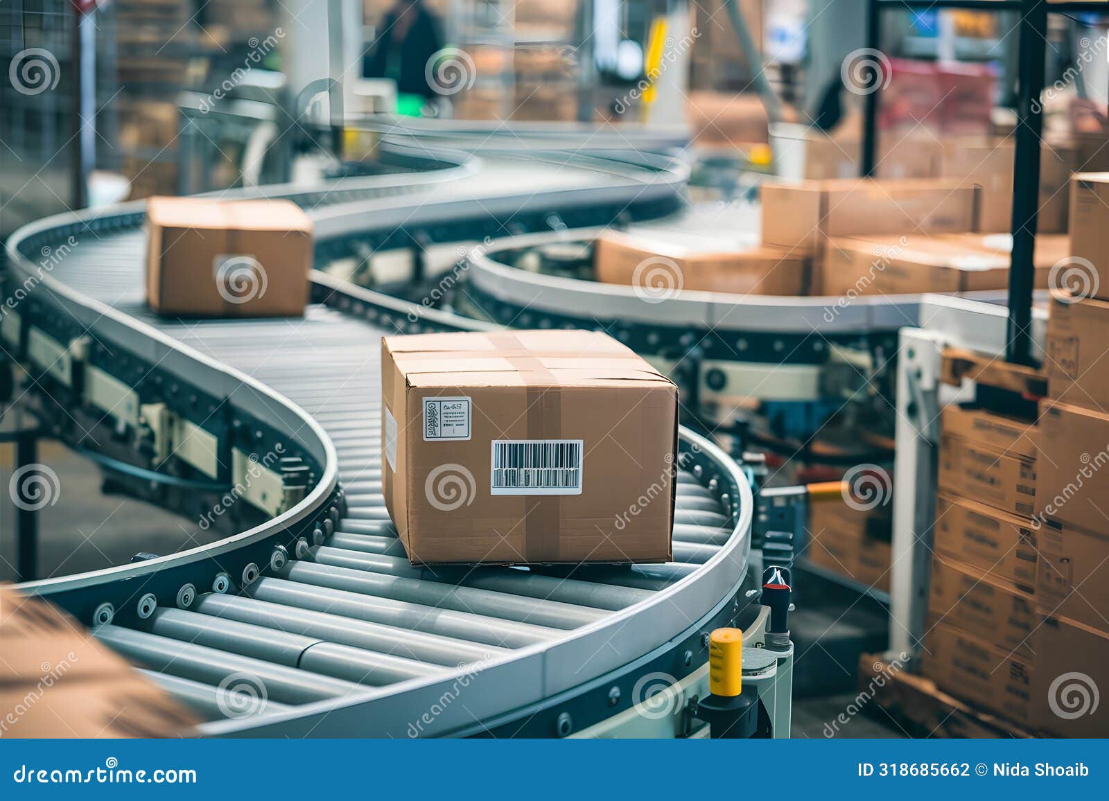 Efficient Warehouse Operation with Conveyor Belt System, Barcode ...
