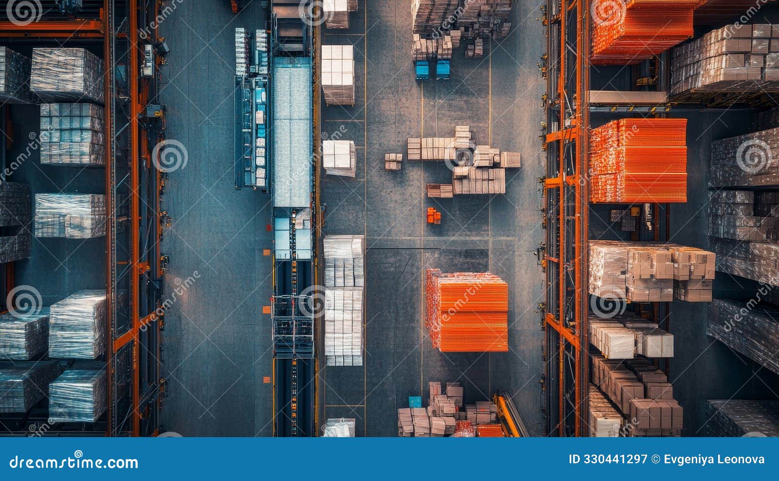 Efficient Warehouse Operations Aerial View of Conveyor Belt System and ...