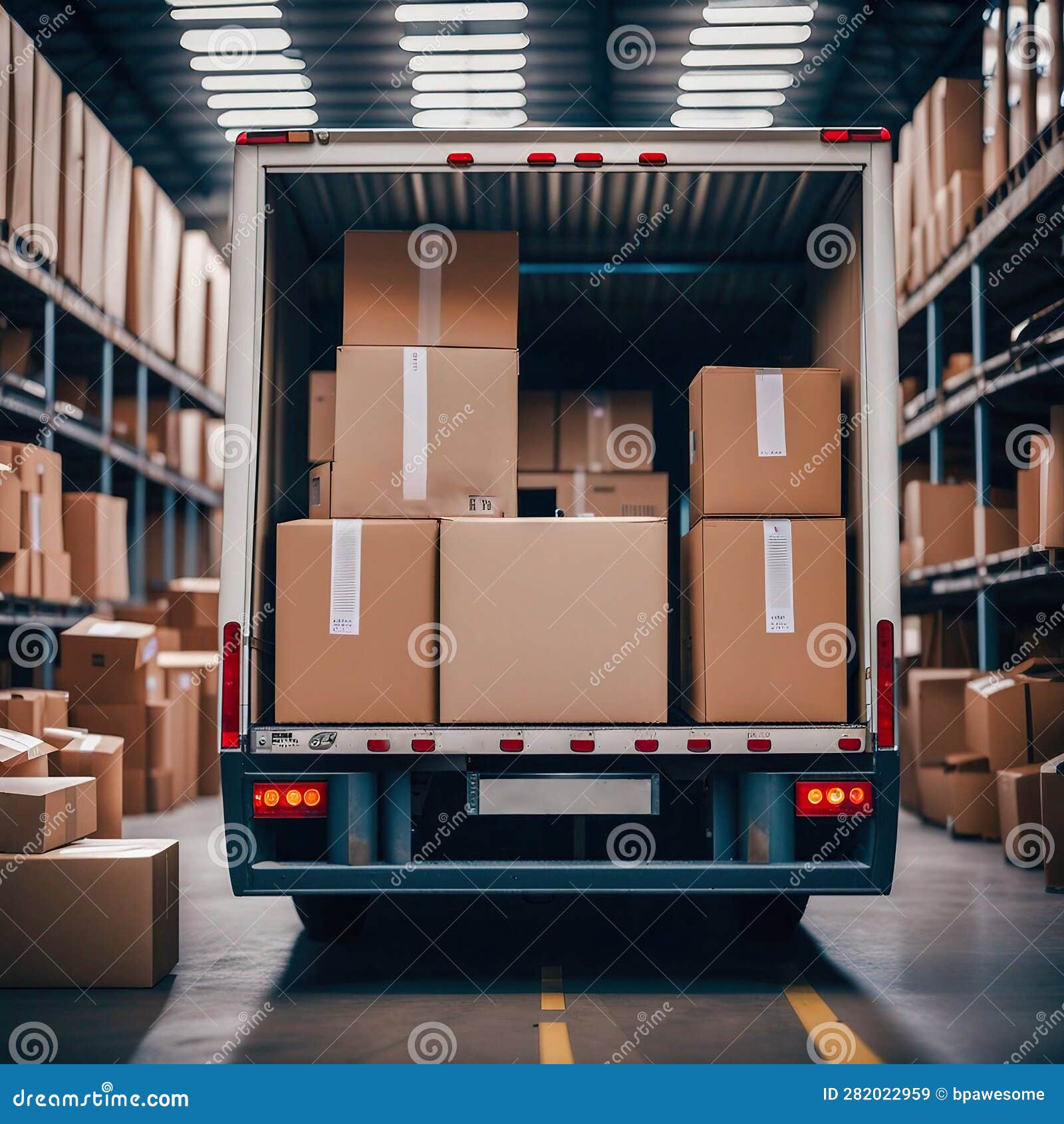 Efficient Warehouse Operations, Loading Modern Truck with Boxes in a ...