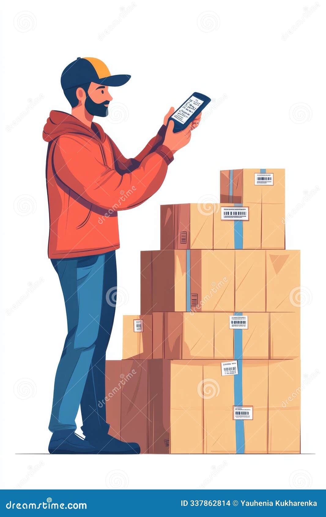 Efficient Warehouse Worker Scanning Packages Fast Stock Illustration ...