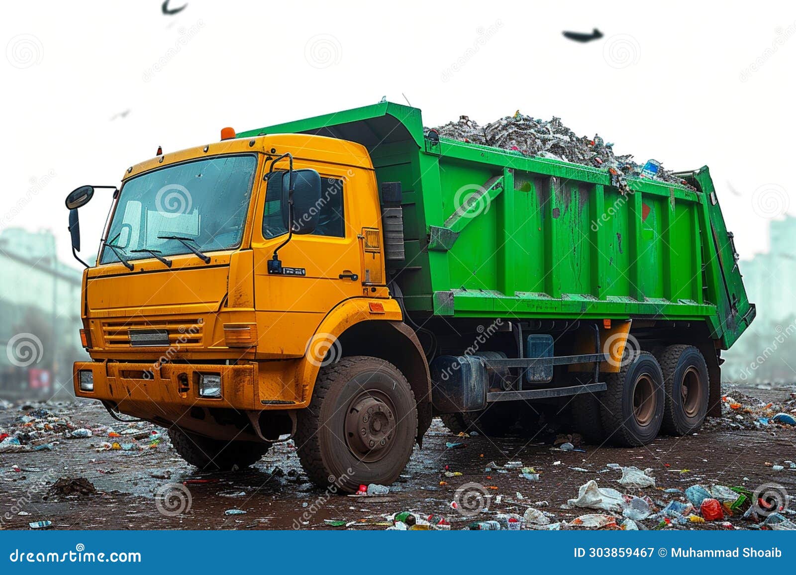 Efficient Waste Removal Garbage Trucks in Action, Emptying Containers ...