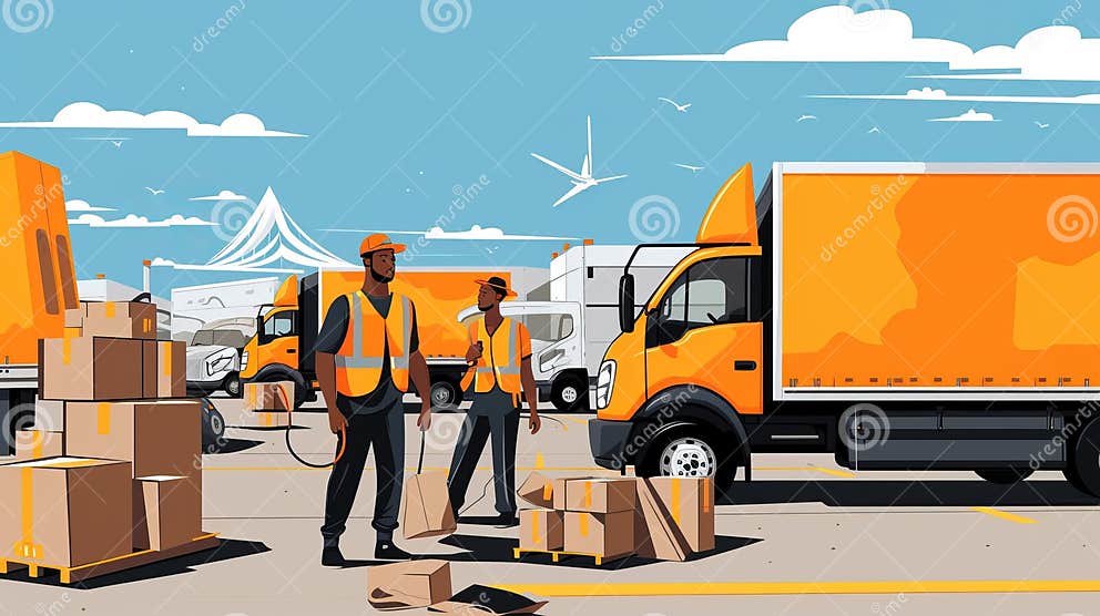 Efficient Workers Unloading Numerous Boxes from Van Outdoors for Top ...