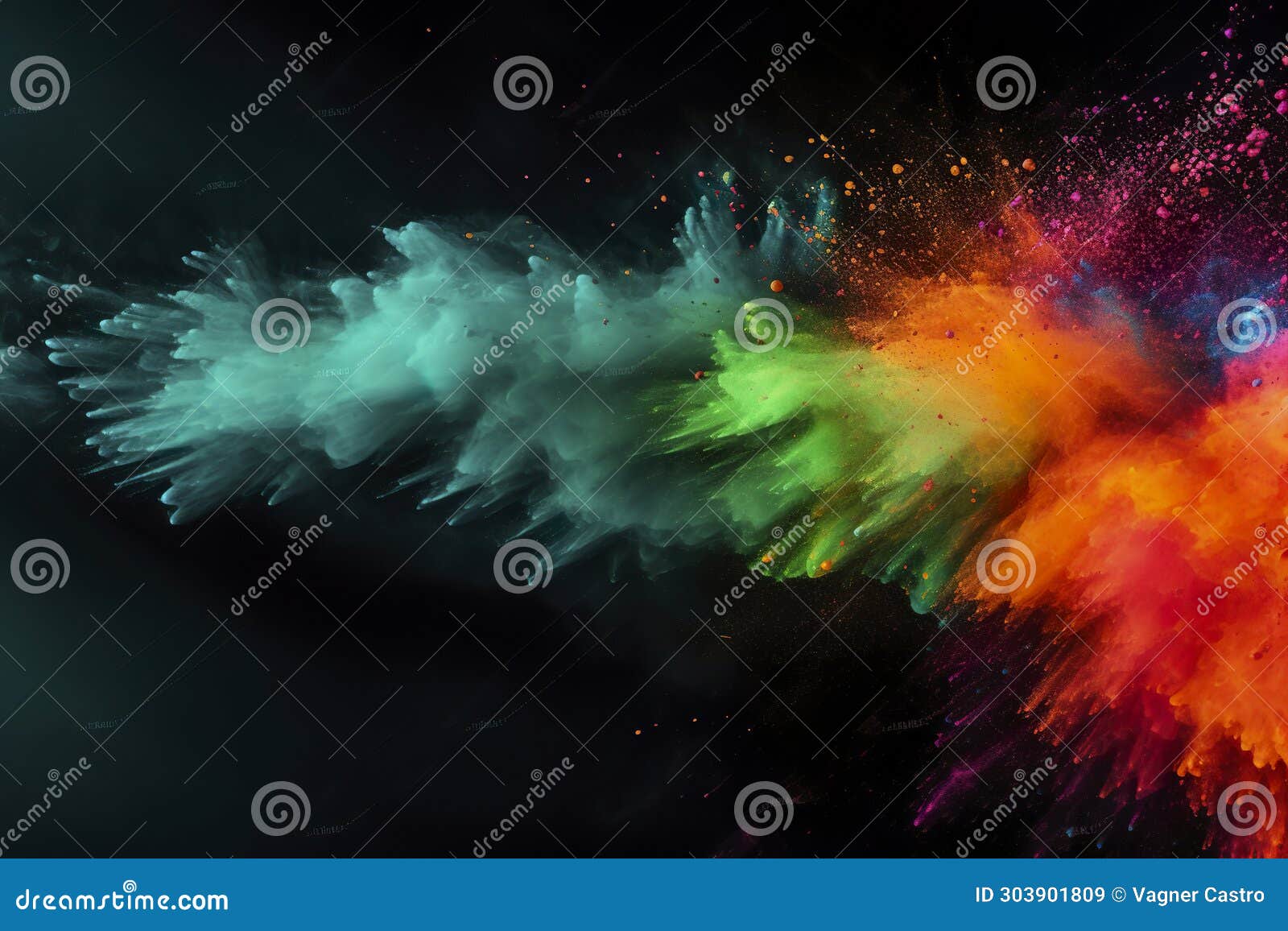 An Effusive Explosion of Colored Powder on a Black Background Creating ...