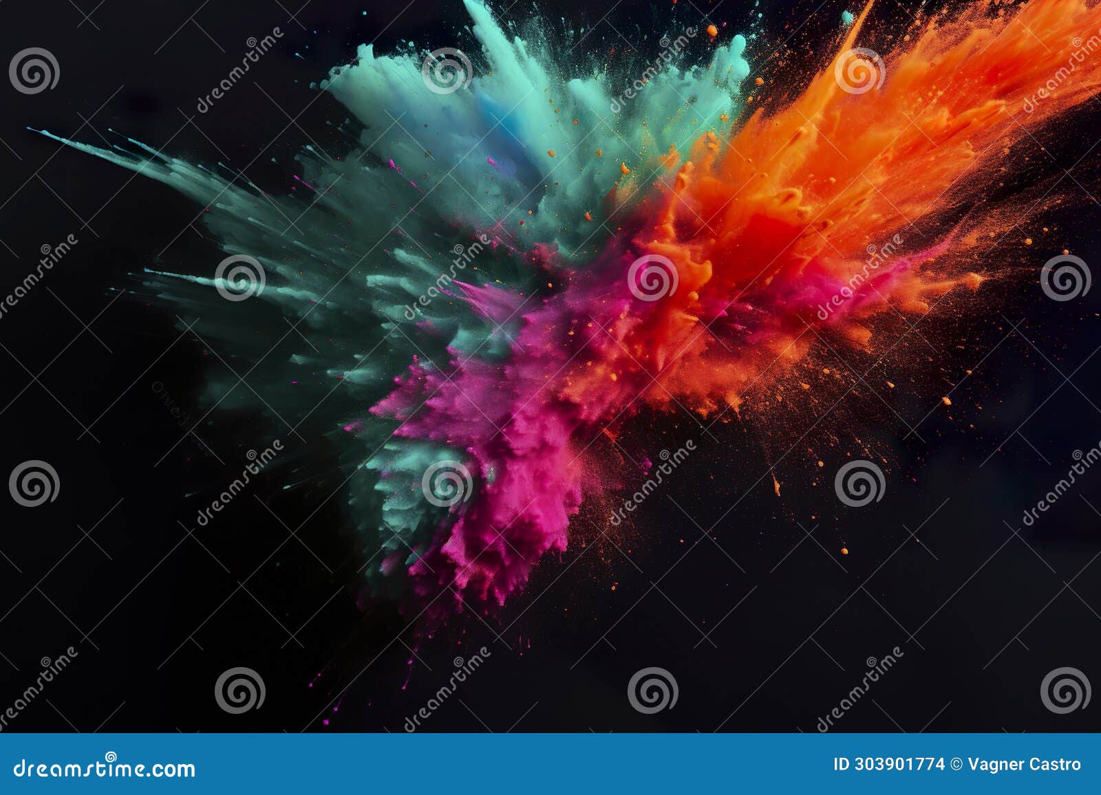 An Effusive Explosion of Colored Powder on a Black Background Creating ...