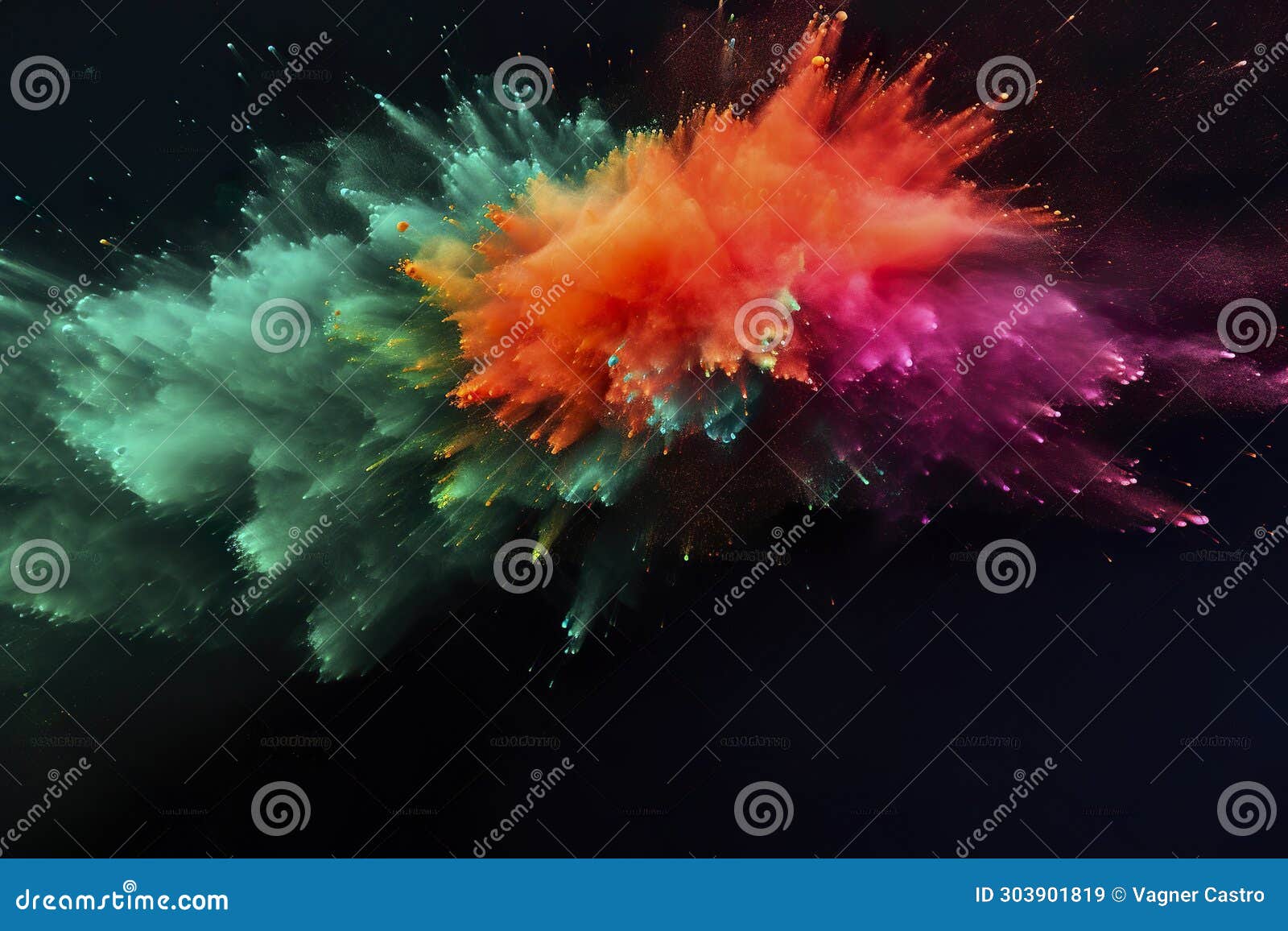 An Effusive Explosion of Colored Powder on a Black Background Creating ...