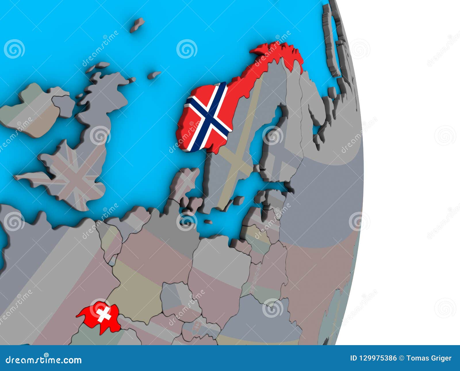 EFTA Countries with Flags on 3D Globe Stock Illustration - Illustration ...