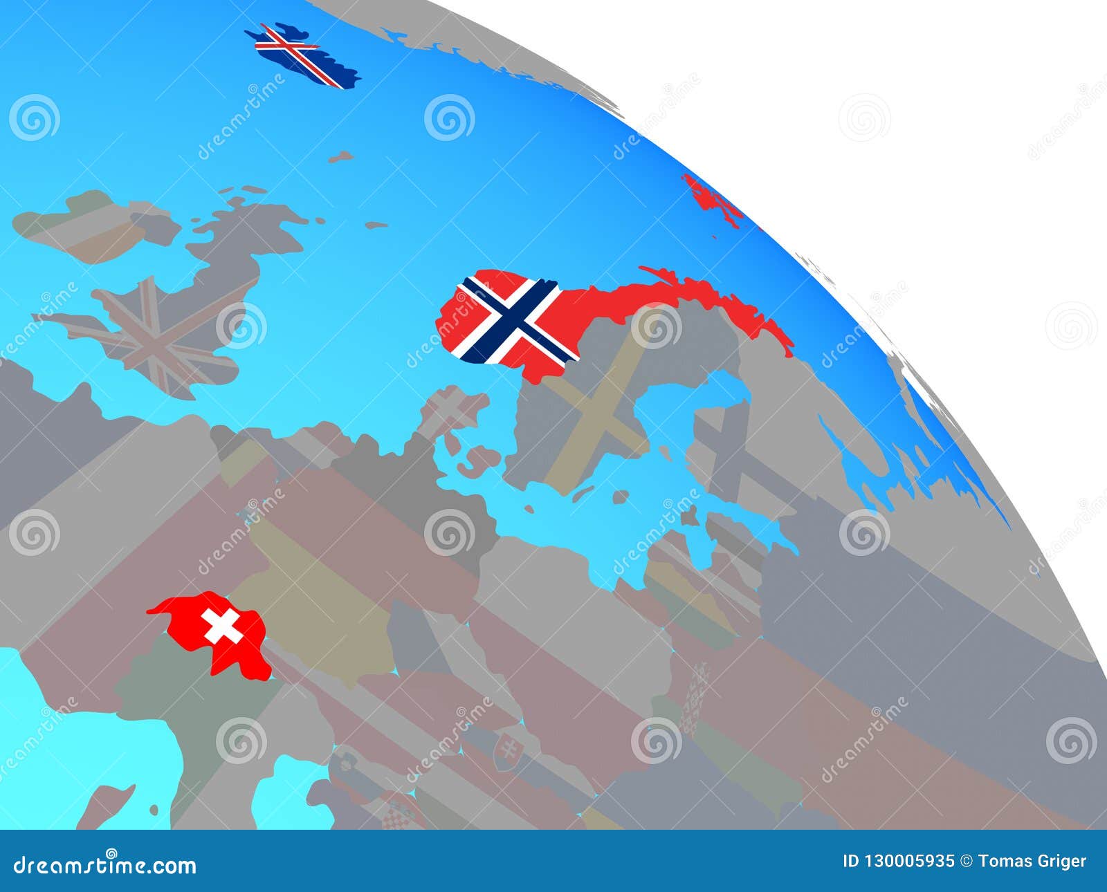 EFTA Countries with Flags on Globe Stock Illustration - Illustration of ...