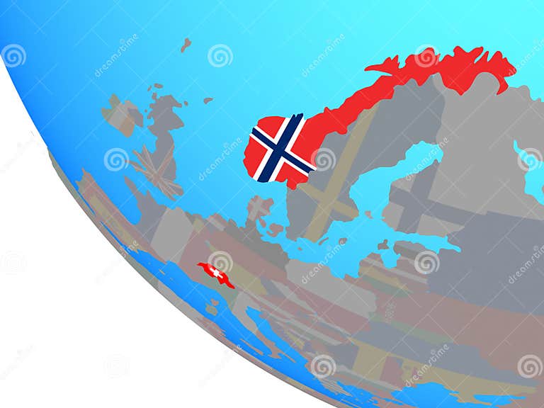 EFTA Countries with Flags on Globe Stock Illustration - Illustration of ...
