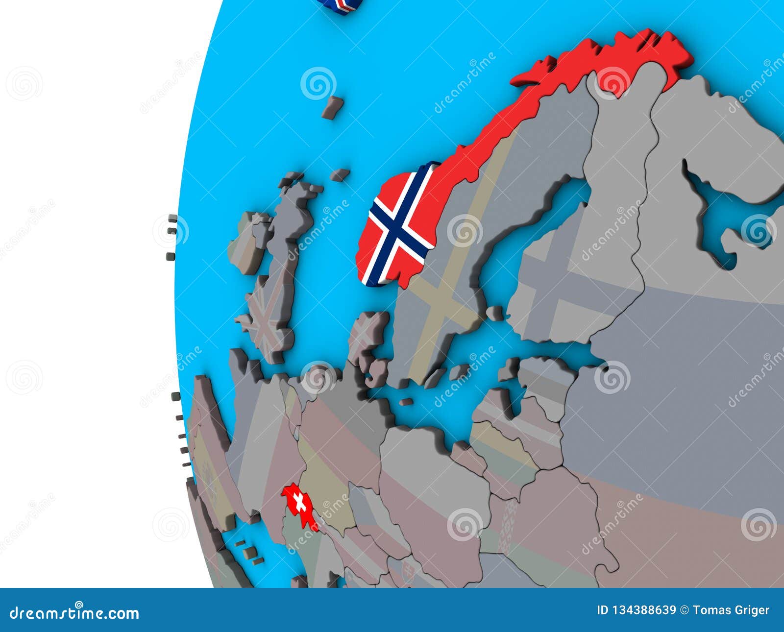 EFTA Countries with Flags on 3D Globe Stock Illustration - Illustration ...