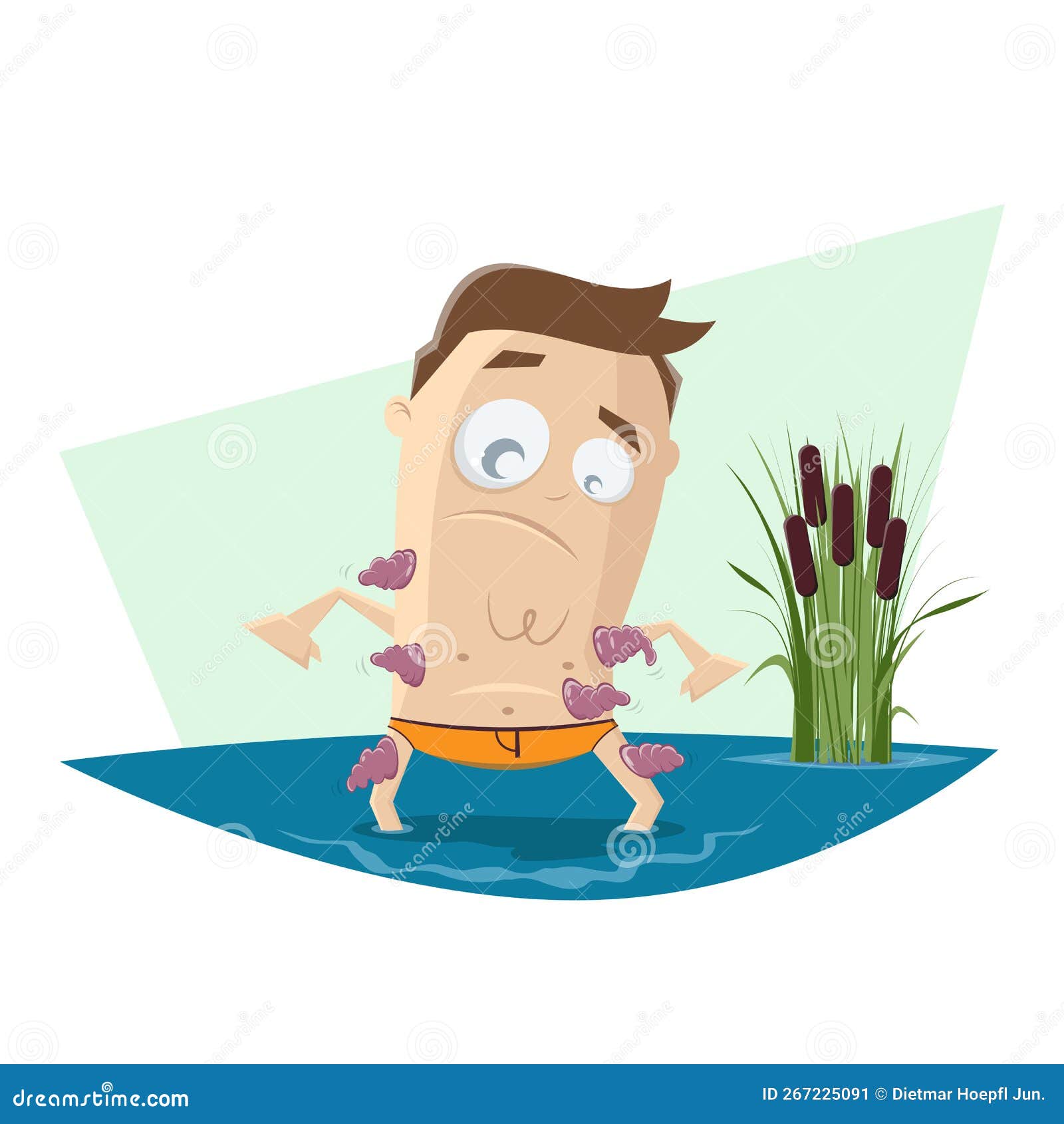 Funny Cartoon Man in a Pond Full of Leeches Stock Vector - Illustration ...