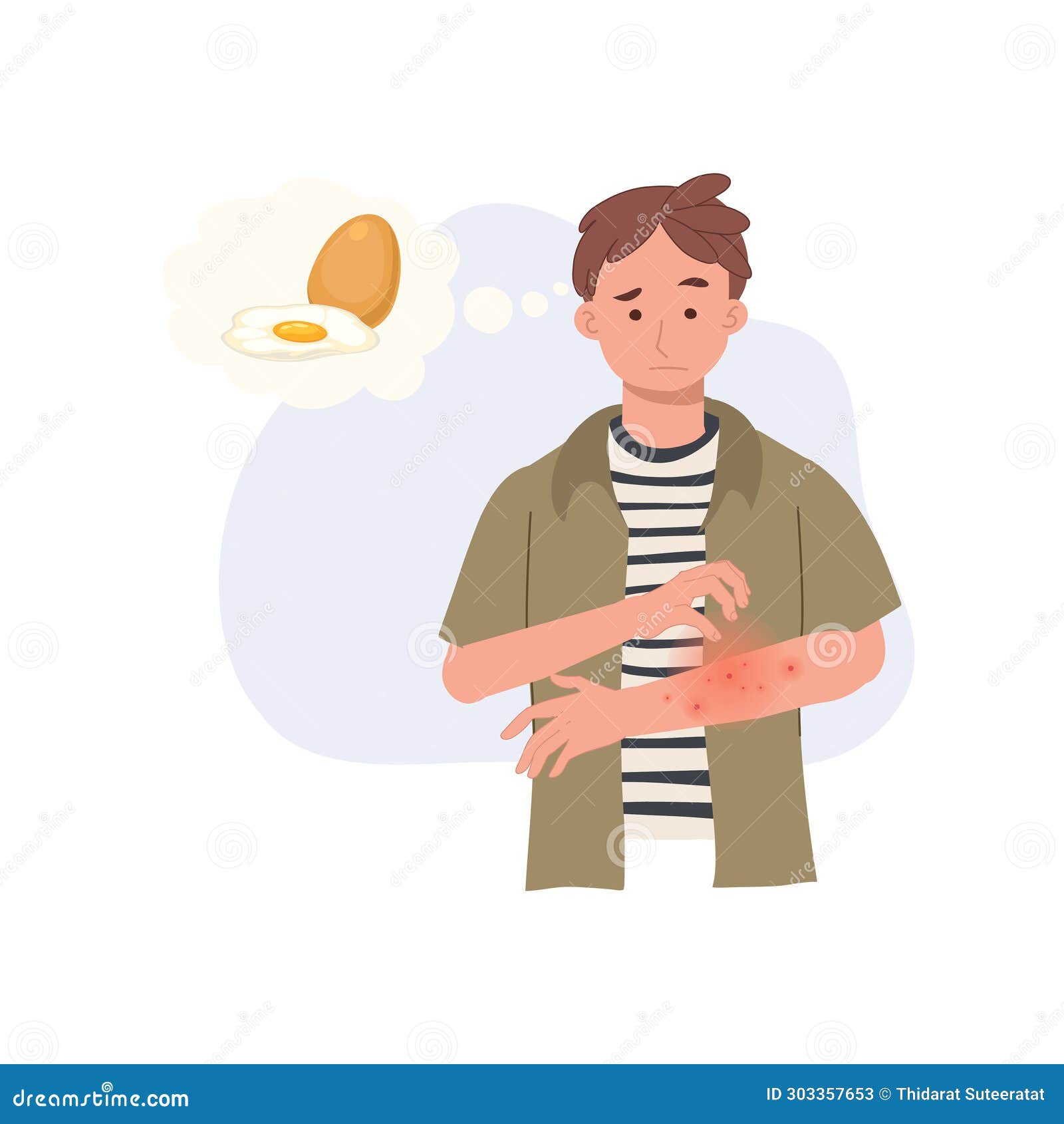 Egg Allergy Reaction. Man with Itchy Red Rash on Arm Stock Vector ...