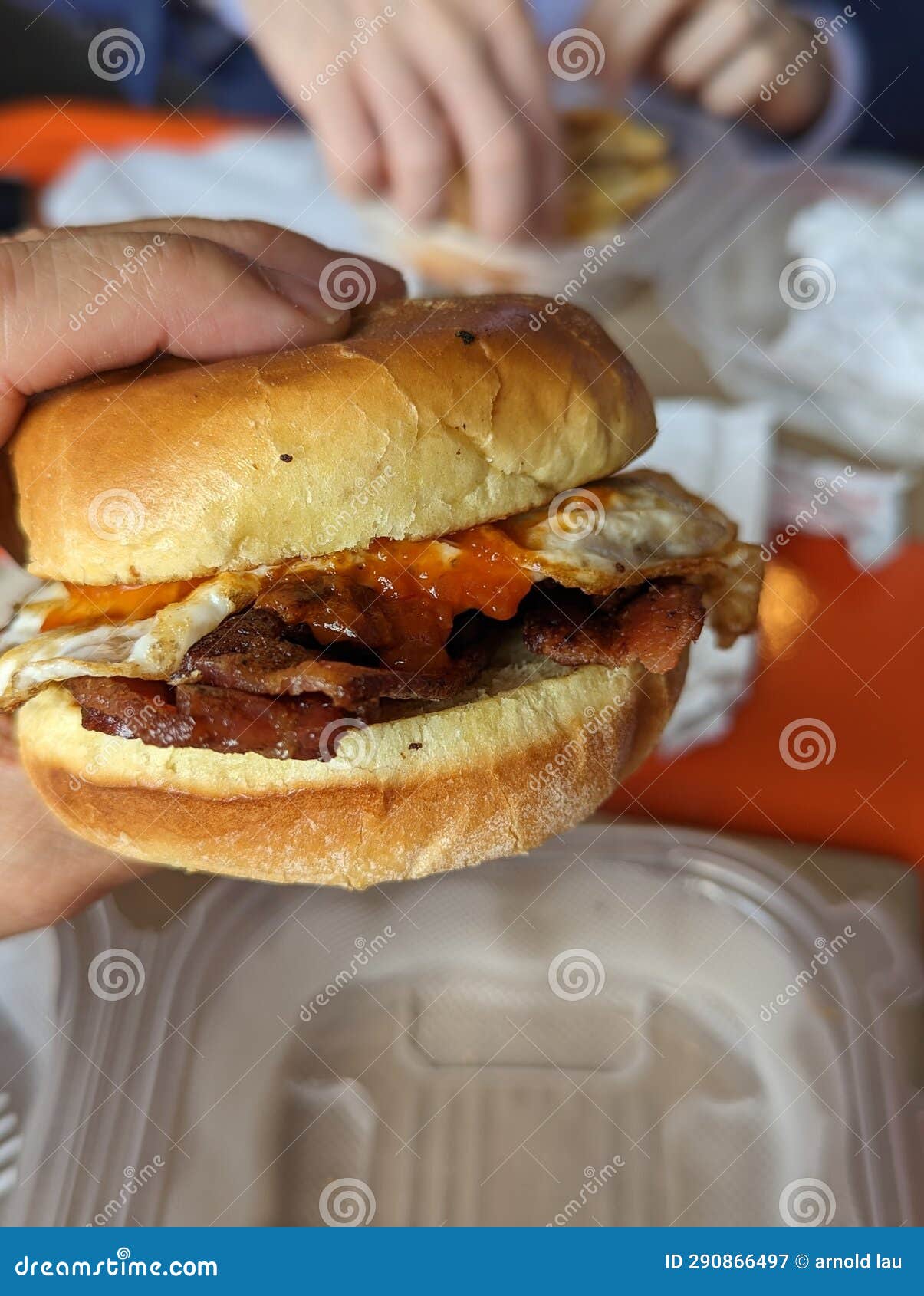 Egg Bacon Brioche Bun Breakfast Sandwich Stock Image - Image of ...