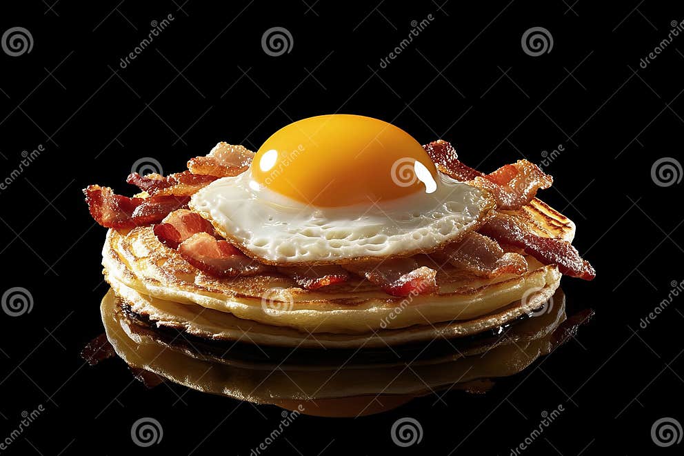 An Egg and Bacon Pancake Stack Topped with Maple Syrup. Stock Image ...
