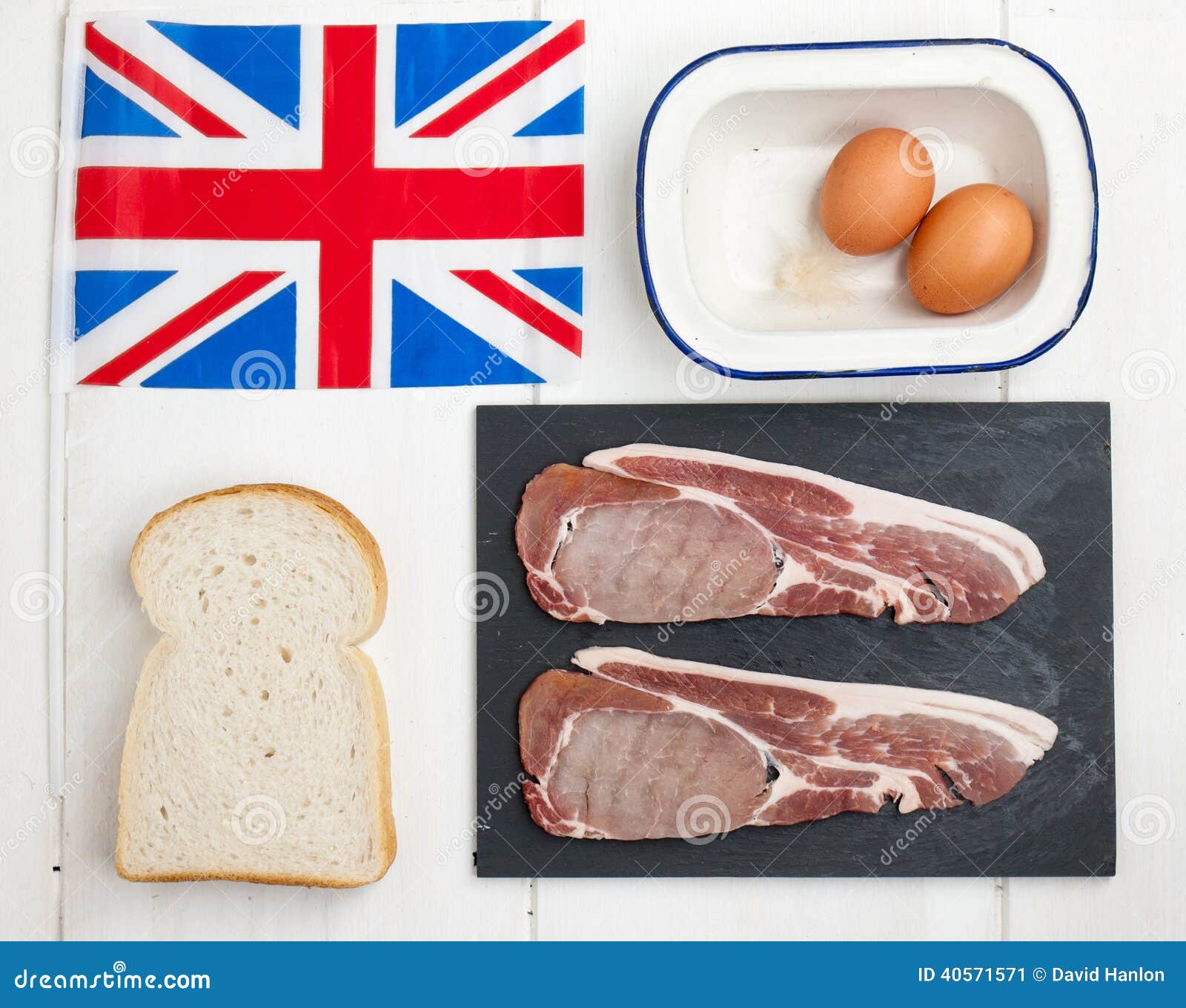 Egg and Bacon Sandwich Ingredients with British Flag Stock Image ...