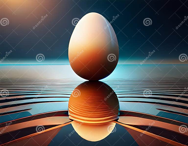 Egg Balanced on Its Tip on a Smooth Reflective Surface, Creating ...