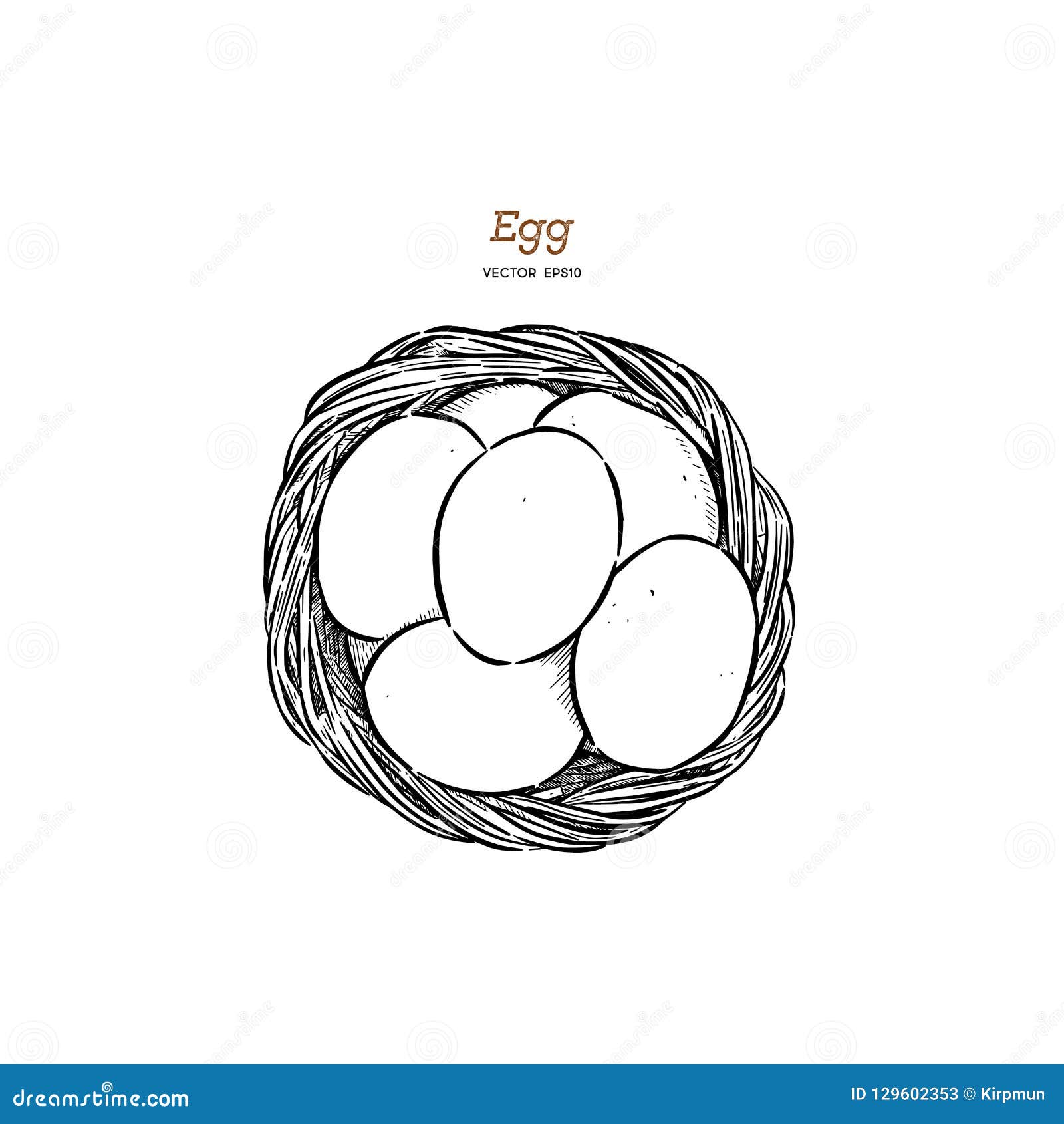 Egg in Basket, Hand Draw Sketch Vector. Stock Vector - Illustration of ...