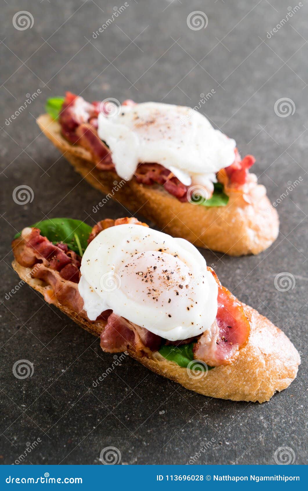 Egg Benedict with Bacon and Rocket Stock Photo - Image of sauce, salad ...