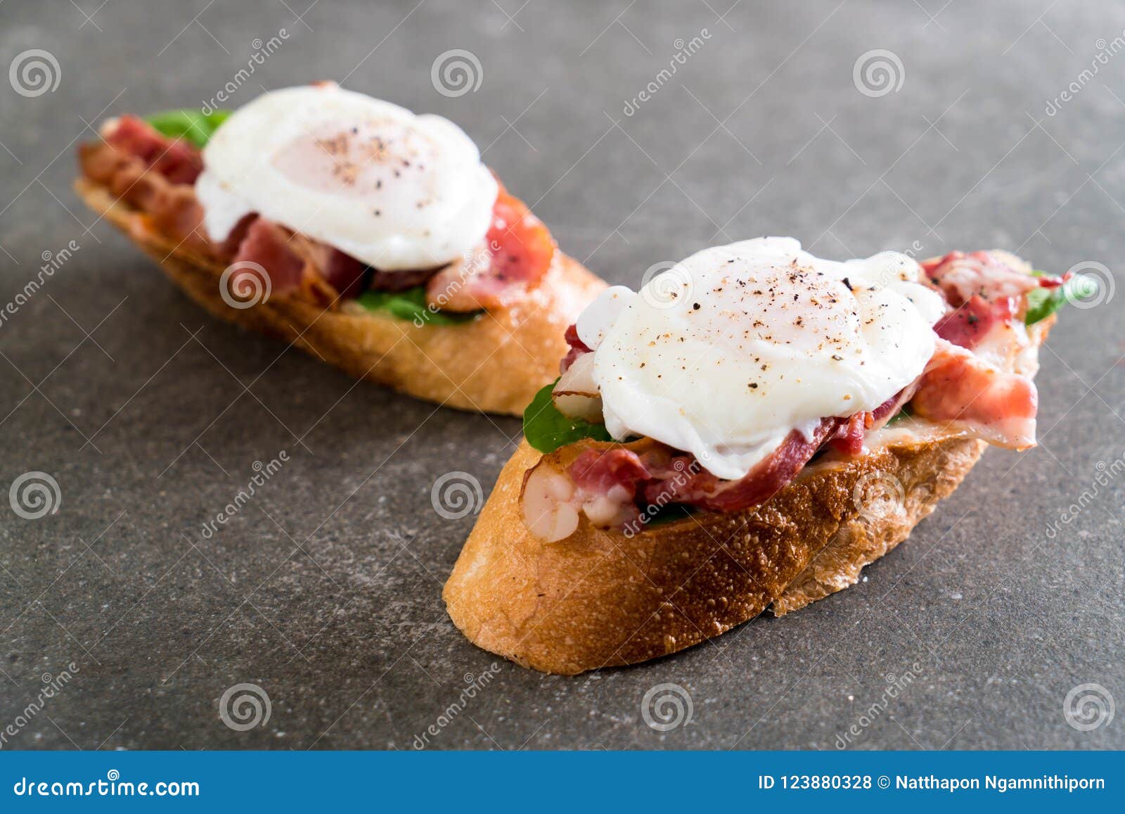 Egg Benedict with Bacon and Rocket Stock Photo - Image of gourmet ...