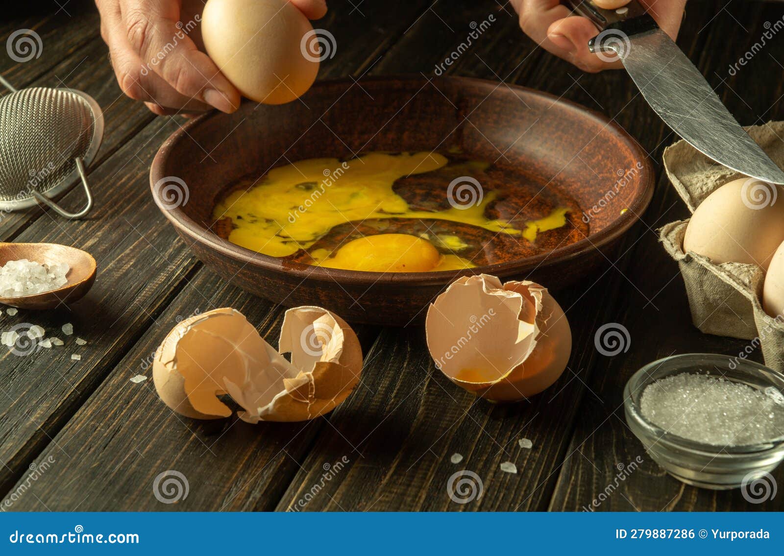 Egg Breakfast by the Hands of the Chef in the Kitchen of the Restaurant ...