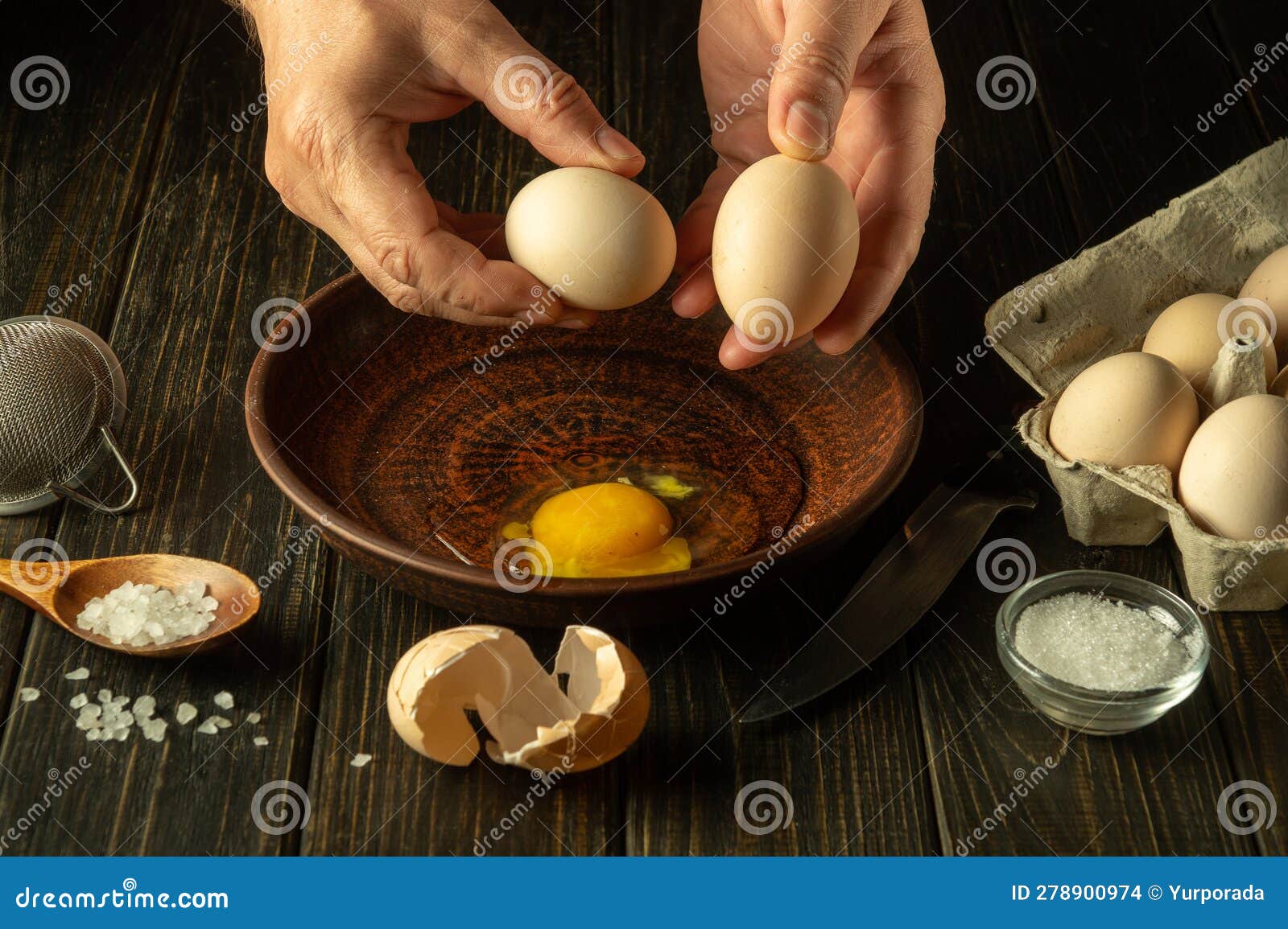 Egg Breakfast by the Hands of the Chef in the Kitchen of the Restaurant ...