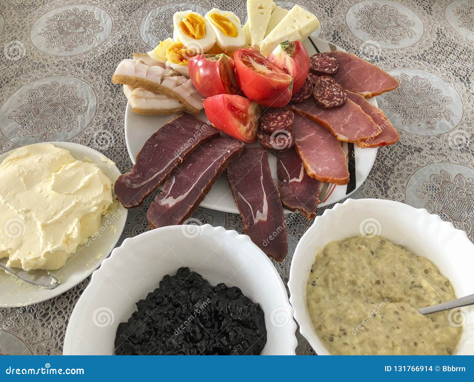 Egg, Cheese and Ham on Table for Breakfast Stock Photo - Image of ...