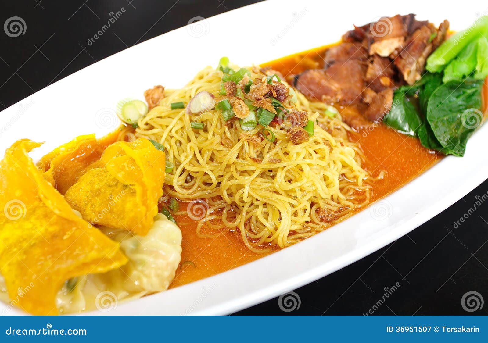 Egg Chinese Dry Noodles with Roast Pork, Dumpling Stock Image - Image ...