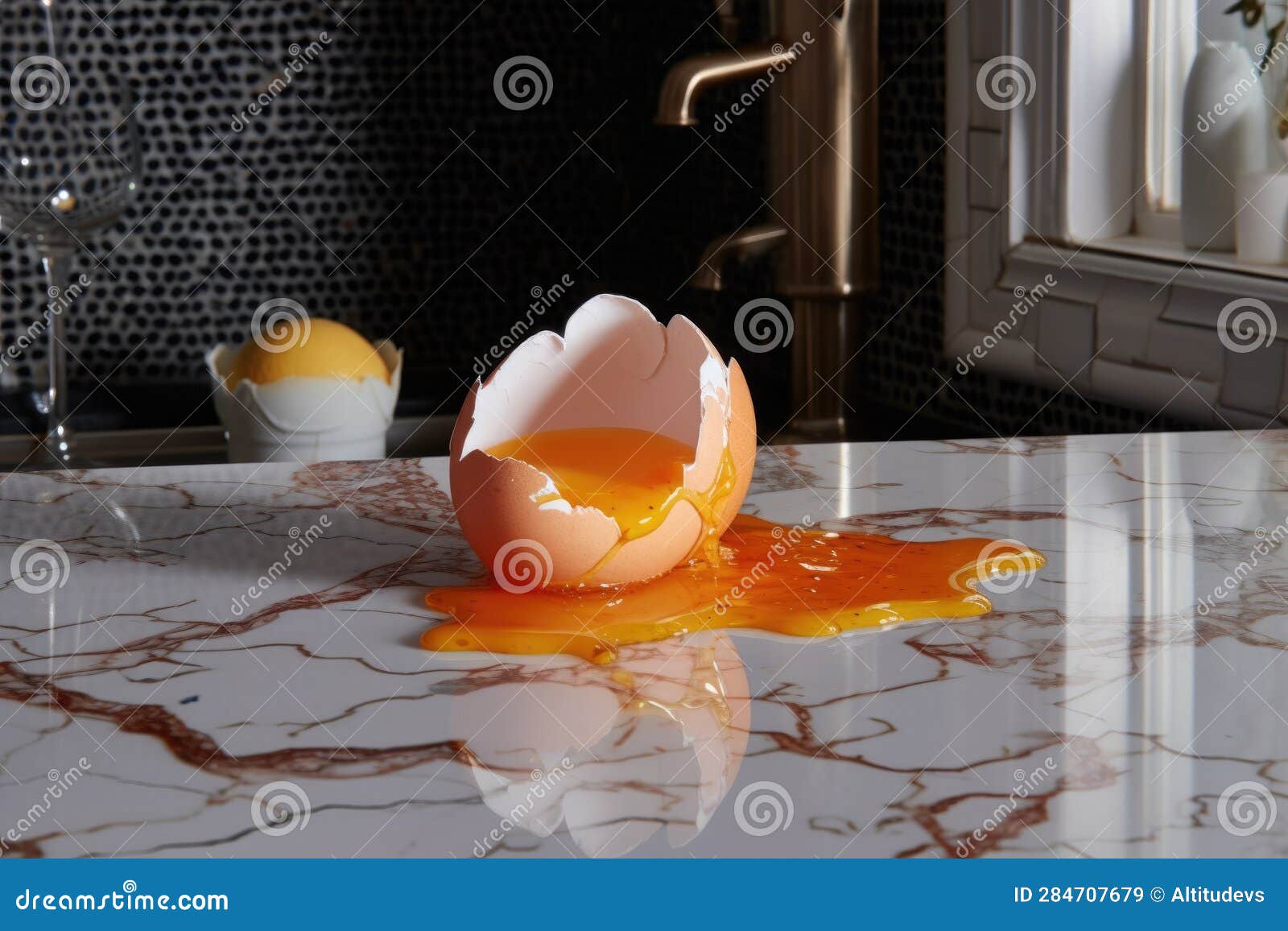 Egg Cracked on Edge of Counter, Yolk Dripping Stock Illustration ...