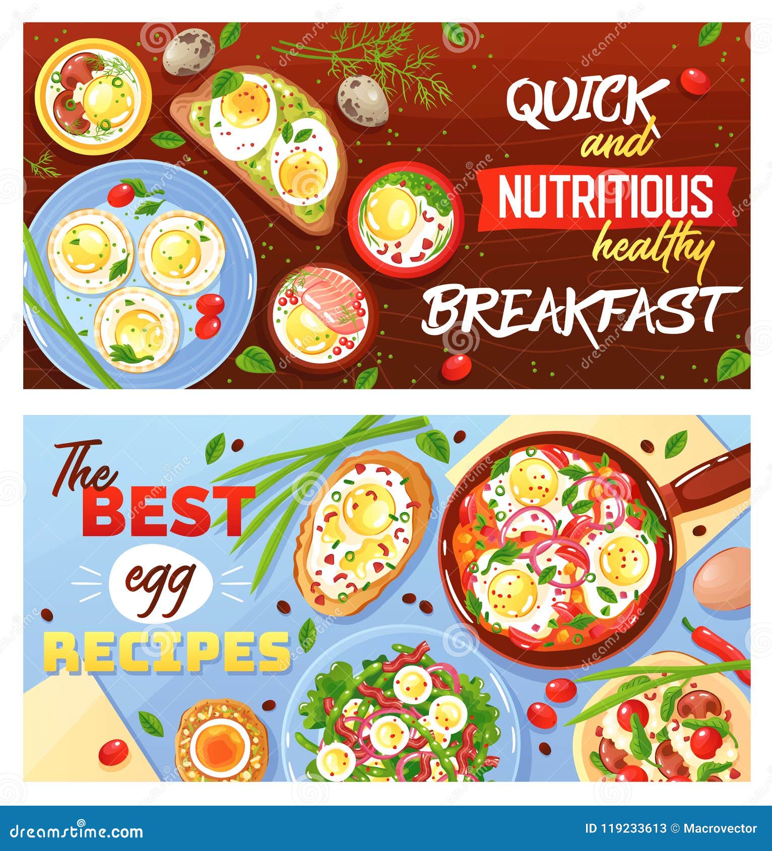 Egg Dishes Horizontal Banners Stock Vector - Illustration of omelette ...