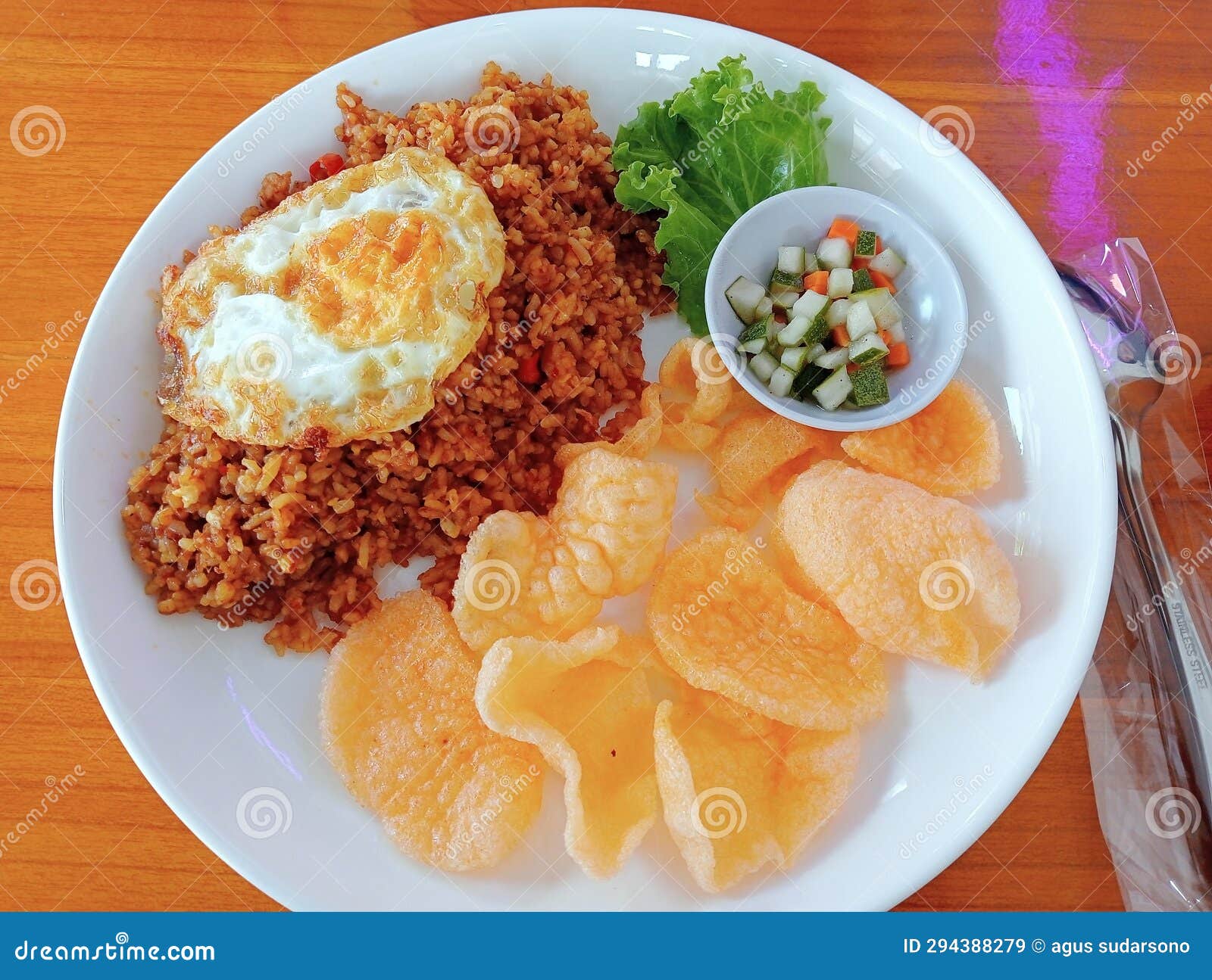 Egg Fried Rice with Crackers and Pickles Stock Image - Image of fried ...