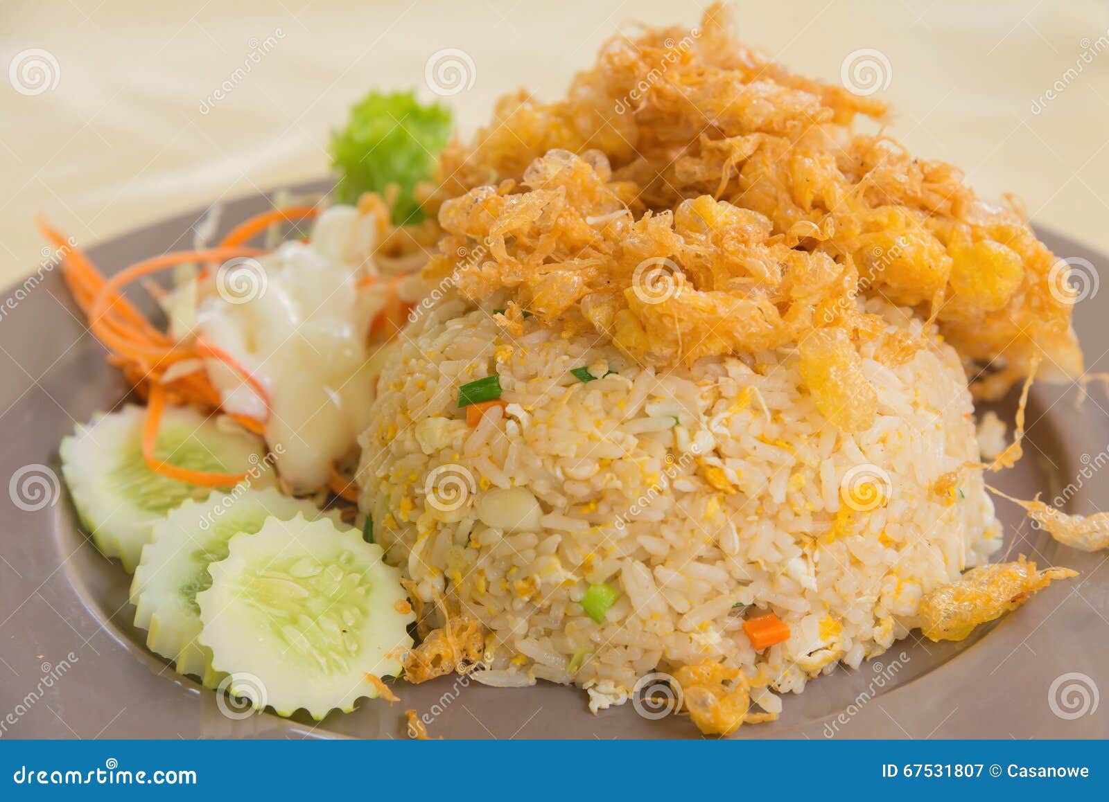 Egg Fried Rice with Omelet on Table Stock Image - Image of plate, rice ...