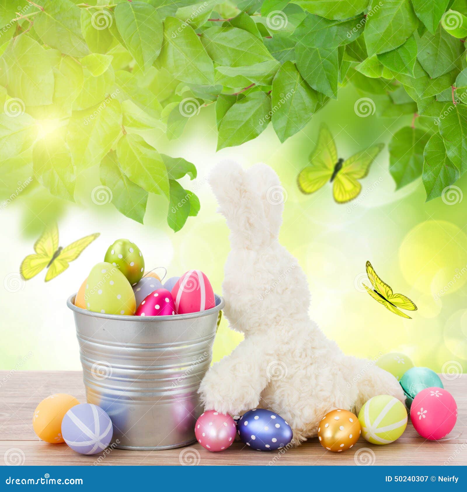 Egg hunt with easter bunny stock image. Image of blue - 50240307