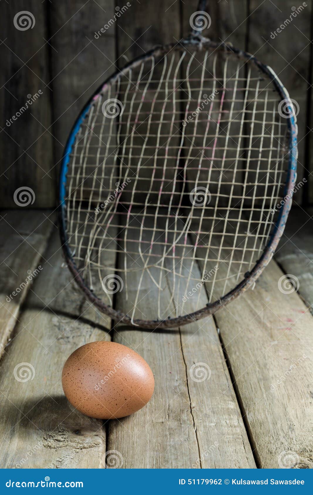 Egg and Old Badminton Racket on Wood Table Stock Photo - Image of ...