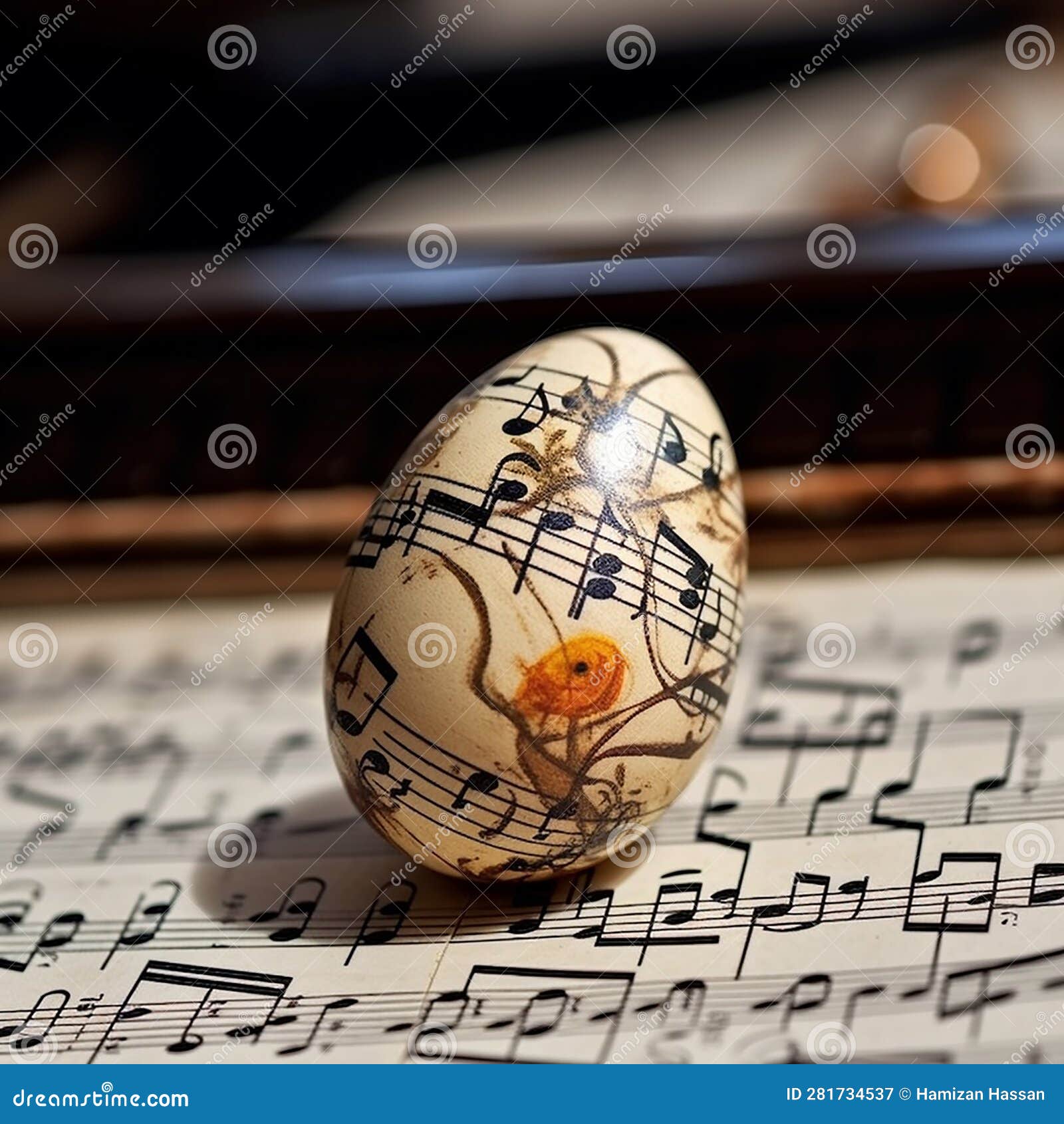 Egg Painted with Intricate Musical Notes, Harmoniously Blending Art and ...